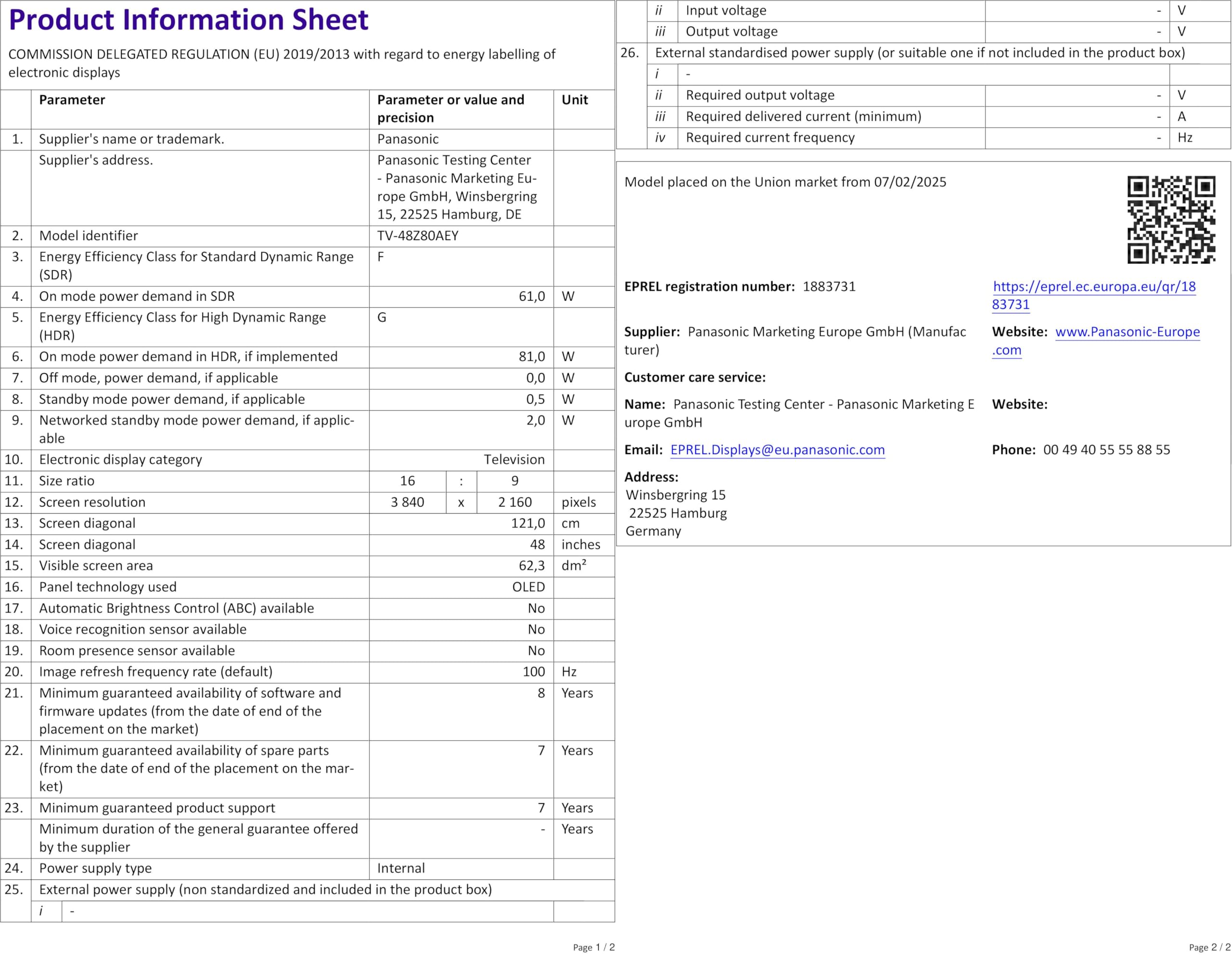 Panasonic TV-48Z80AEY Z80 Series 48 inch 4K Ultra HD OLED Smart TV ...