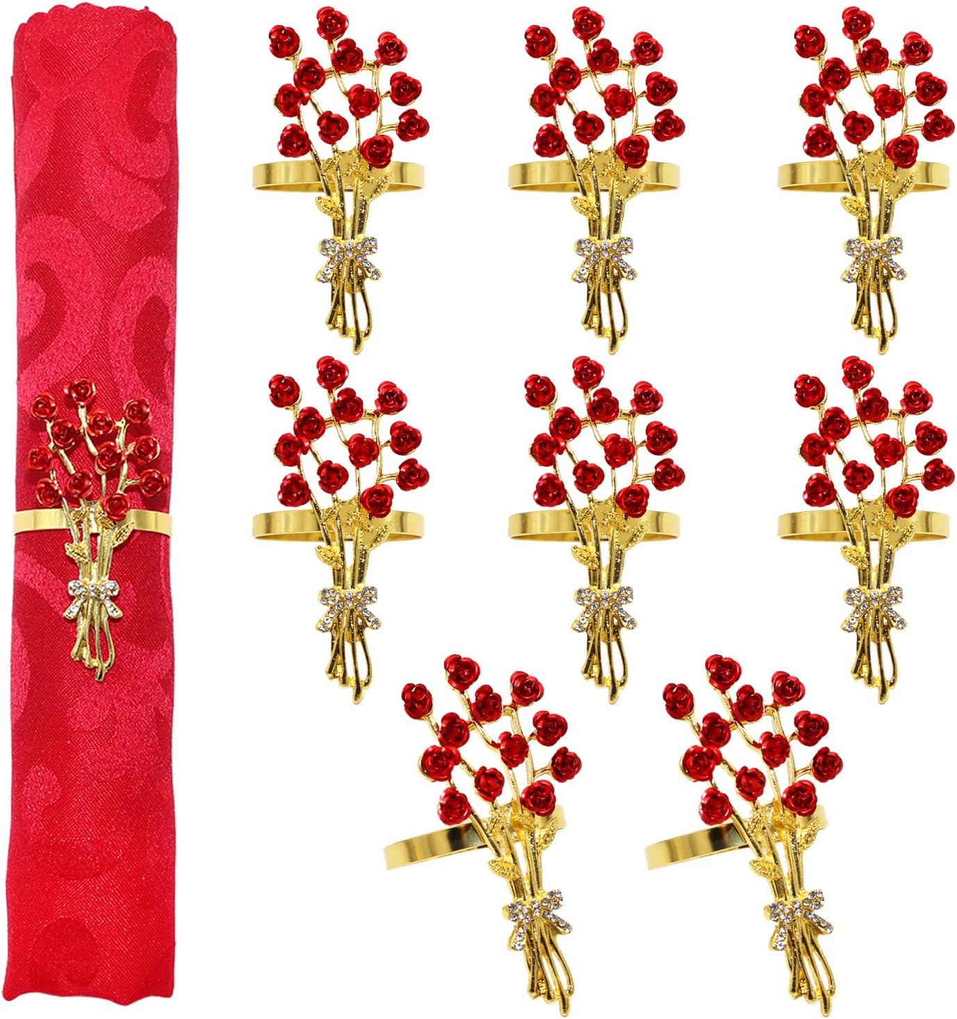 Amazon.com: Davifina Red Rose Napkin Rings Set of 8 Gold Napkin Ring ...