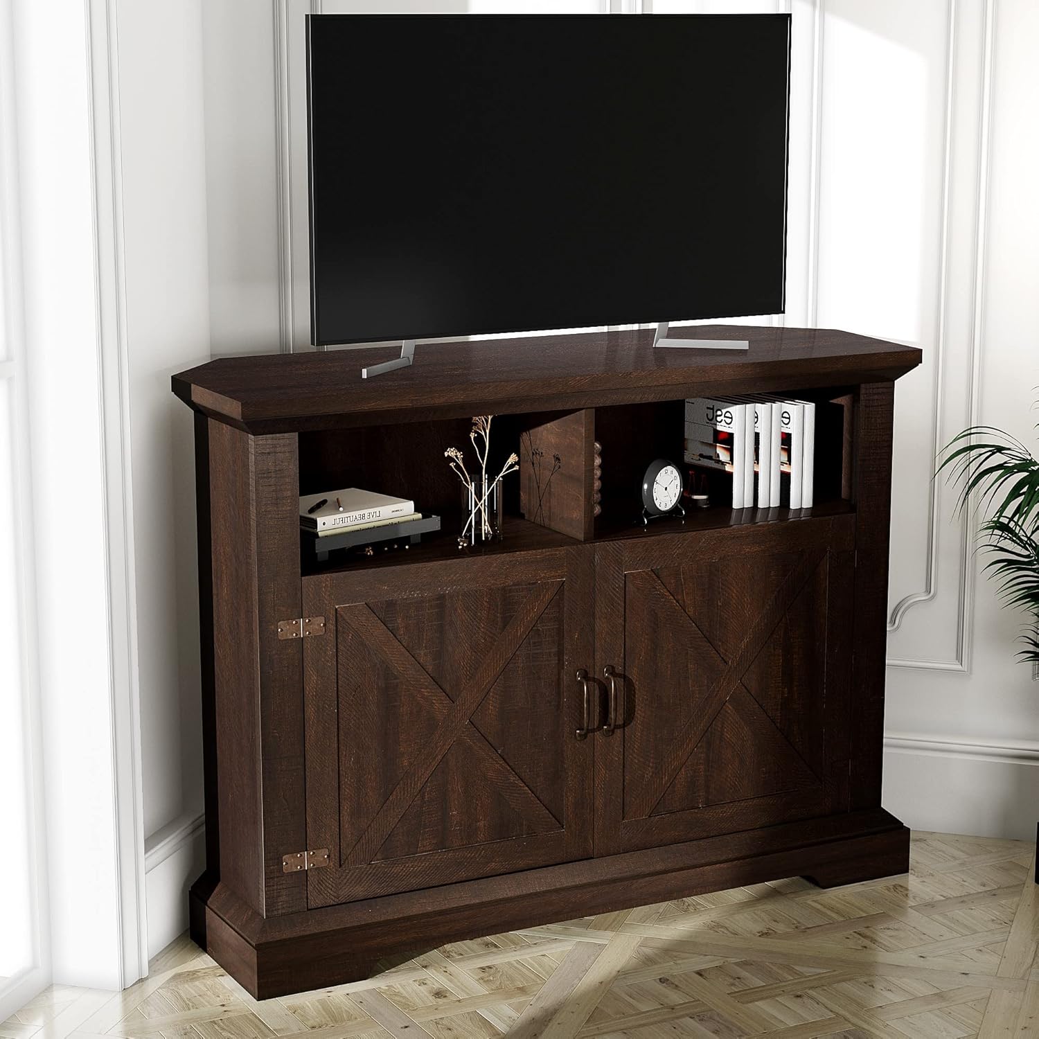 Amazon.com: Allewie Farmhouse Corner TV Stand for TVs up to 50 Inches ...