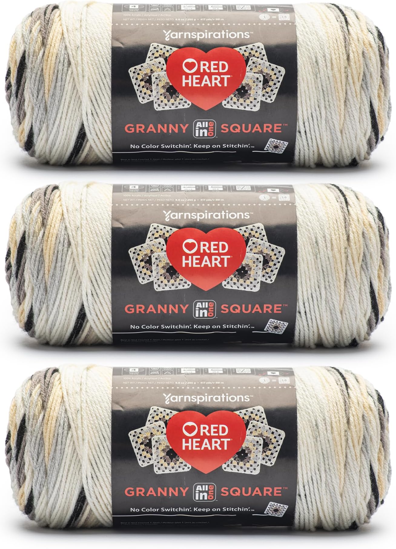 Amazon.com: Red Heart All in One Granny Square Soft White - Frigid Yarn ...