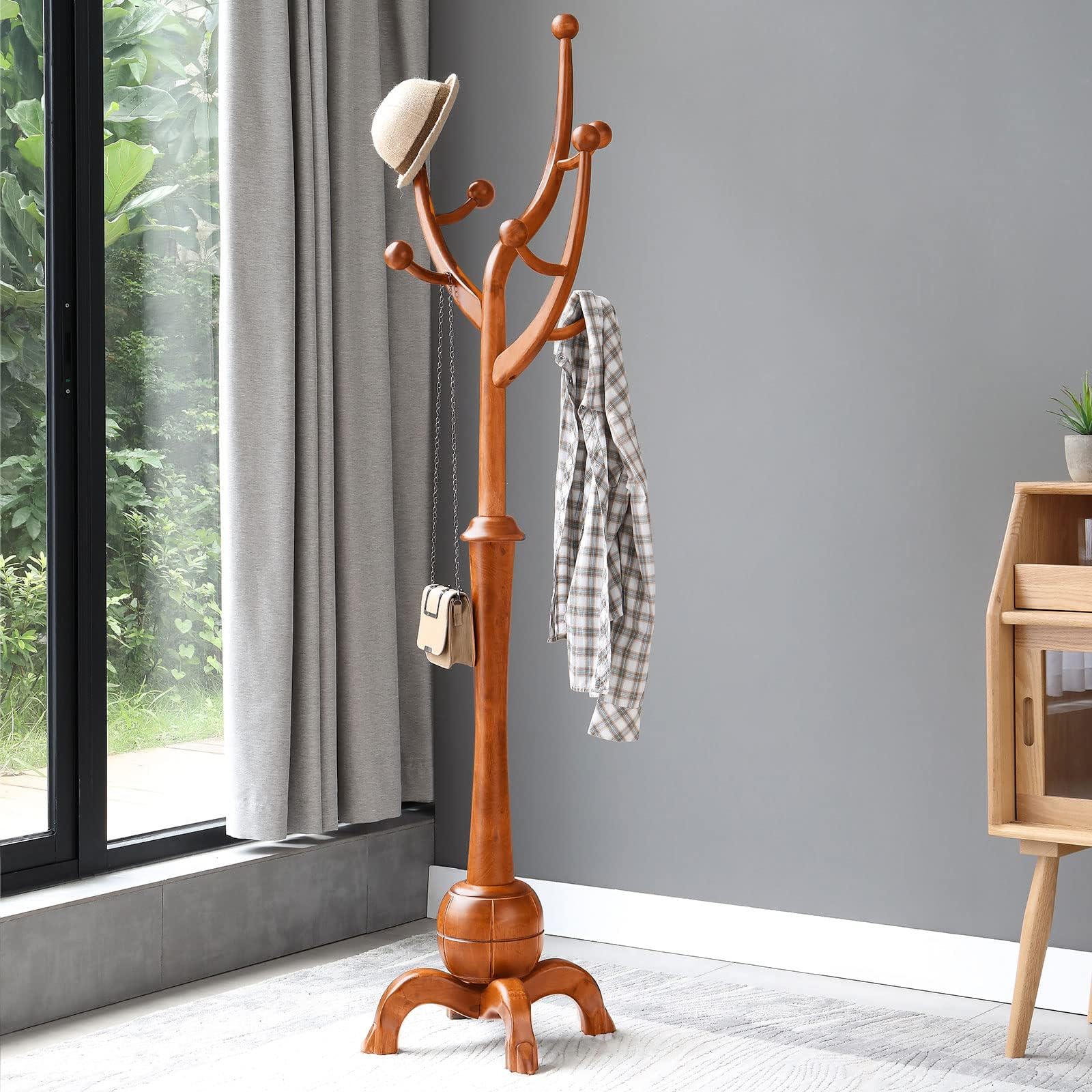 Amazon.com: Coat Rack Freestanding Wood Coat Tree Rack with 8 Hooks ...