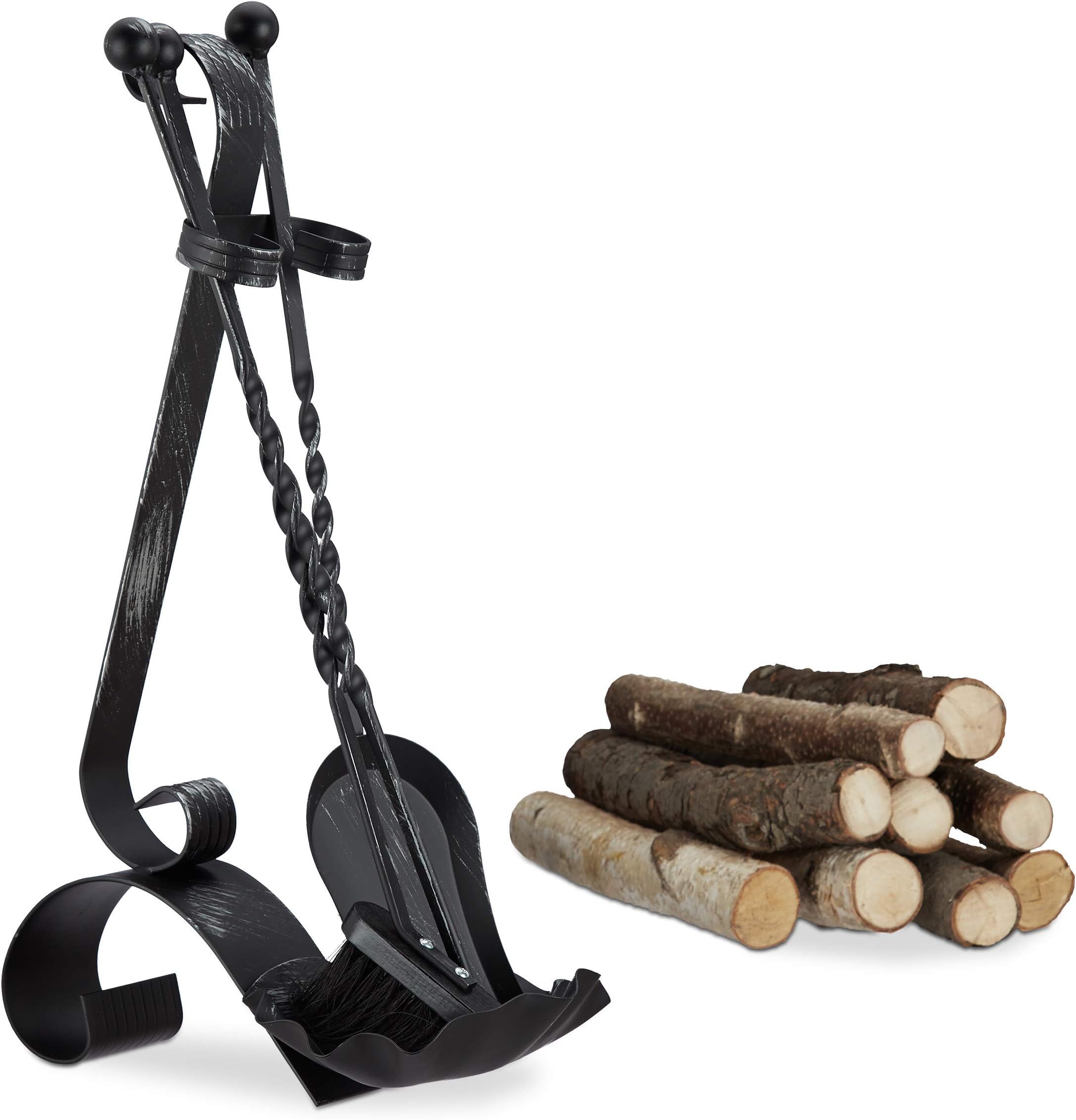 Relaxdays Modern Steel Fire Irons. 5-Piece Fireplace Companion Set with ...