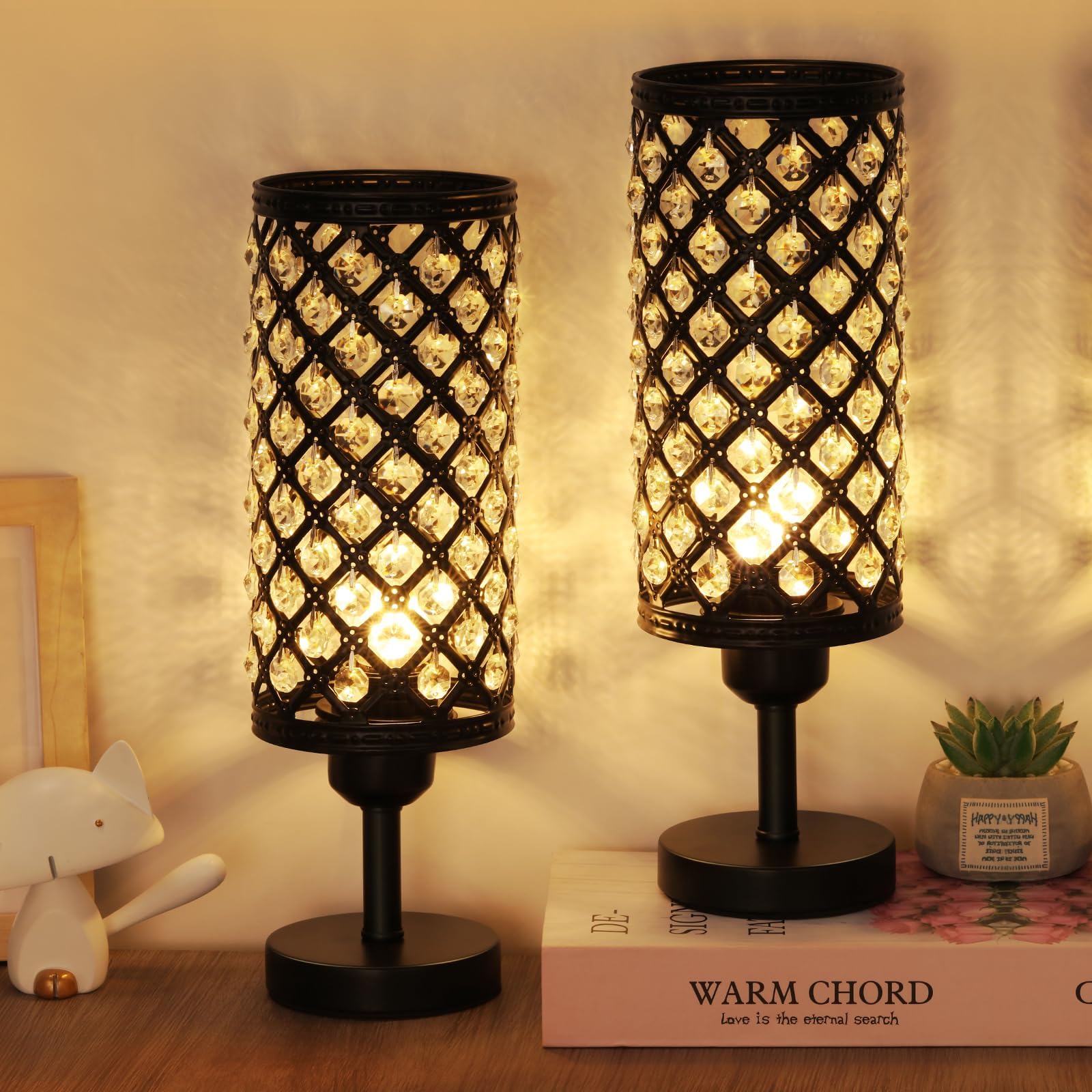 NOVIMANGO LAMP Set of 2, Modern Black Crystal Table Lamps for Bedroom ...