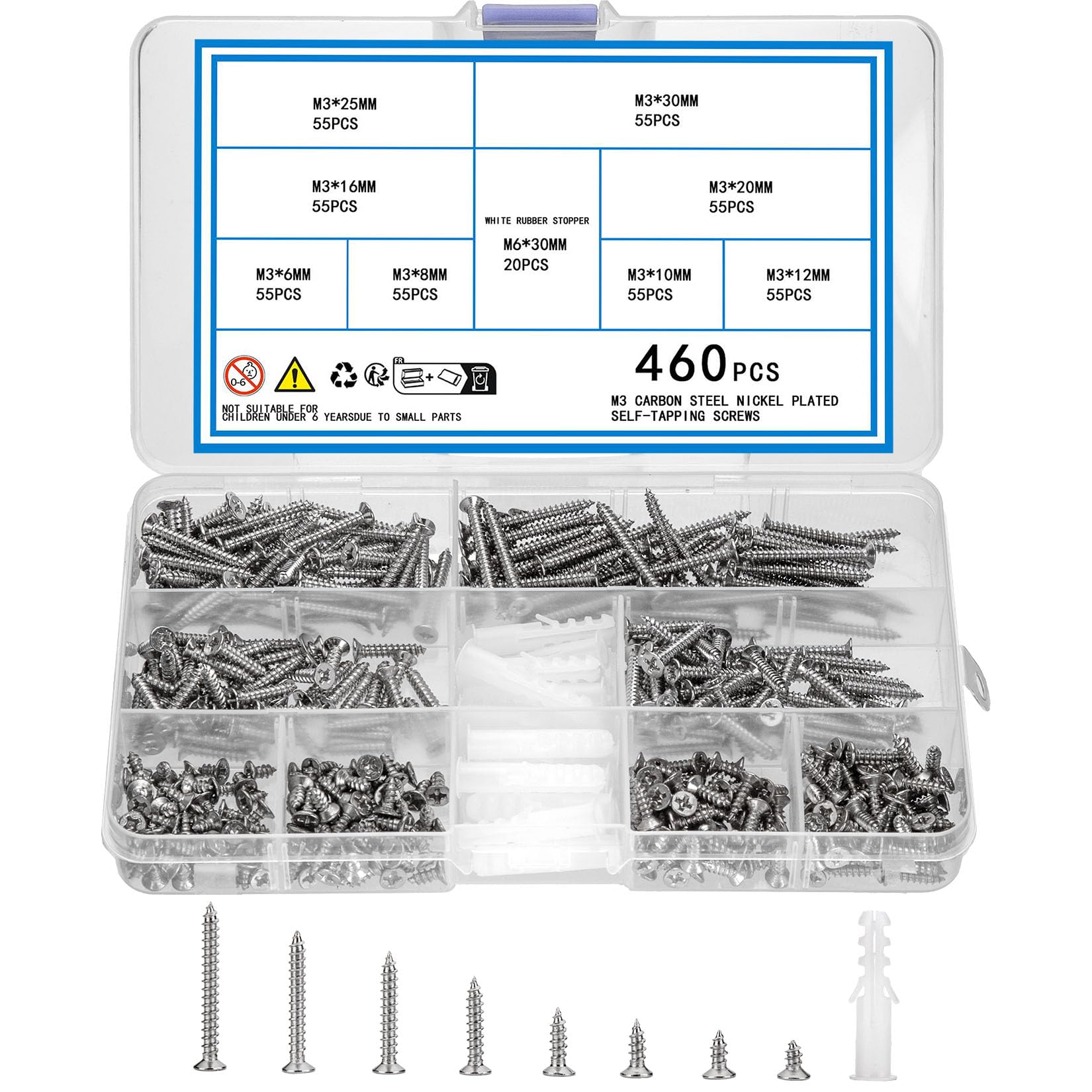 KOXXIAMOQ 460pcs Wood Screws Assortment Kit, Flat Head Phillips Drive ...