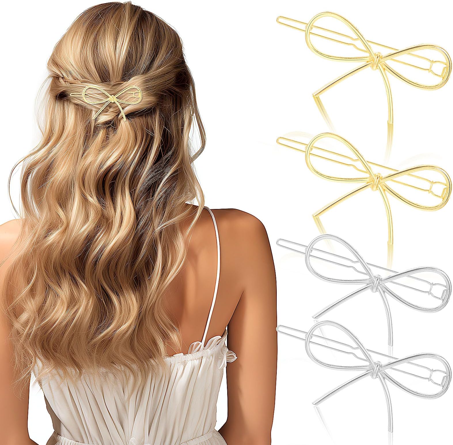 Amazon.com : Mabor 4Pcs Metal Bow Barrettes Hair Clips for Women Girls ...