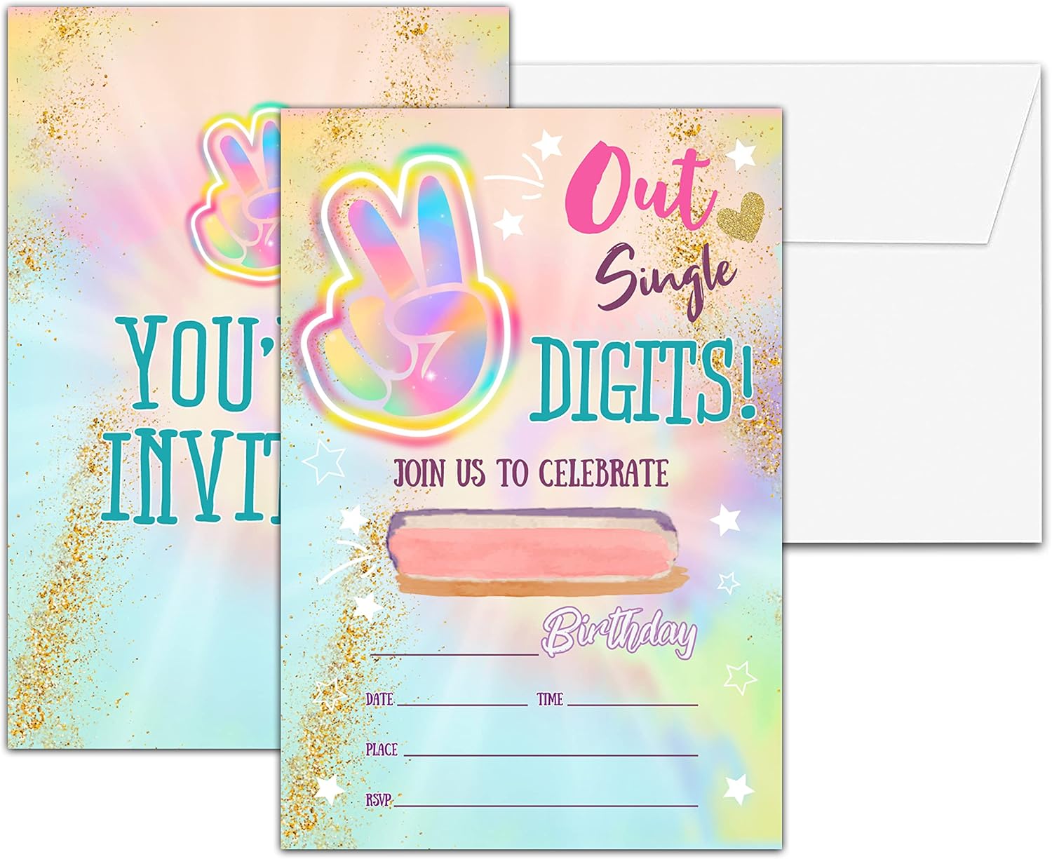 Amazon.com : Chuxvon 10th Birthday Party Invitations, Rainbow Tie Dye ...