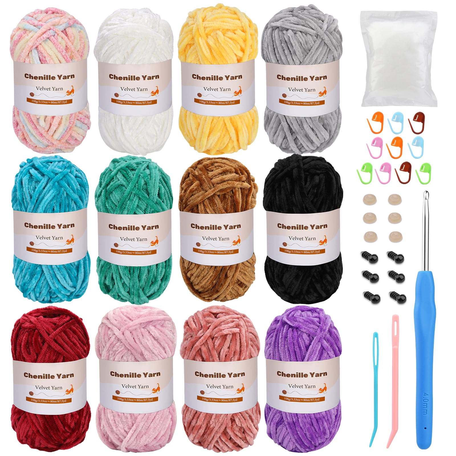 Amazon.com: 12 Pack Chenille Yarn 1050 Yards Chunky Chenille Yarn 6mm ...