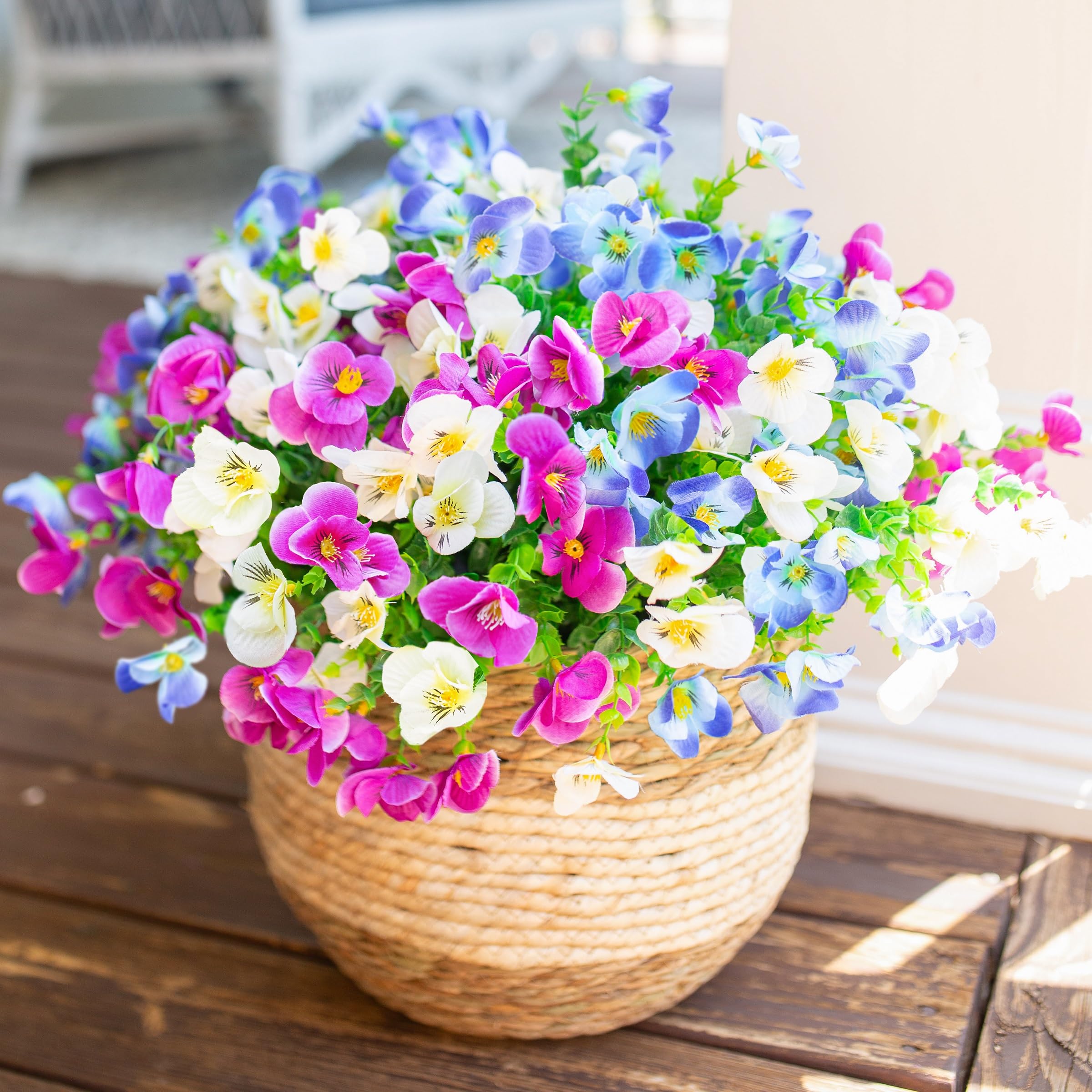 Amazon.com: Artificial Pansies Faux Flowers Plants for Outdoor Outside ...