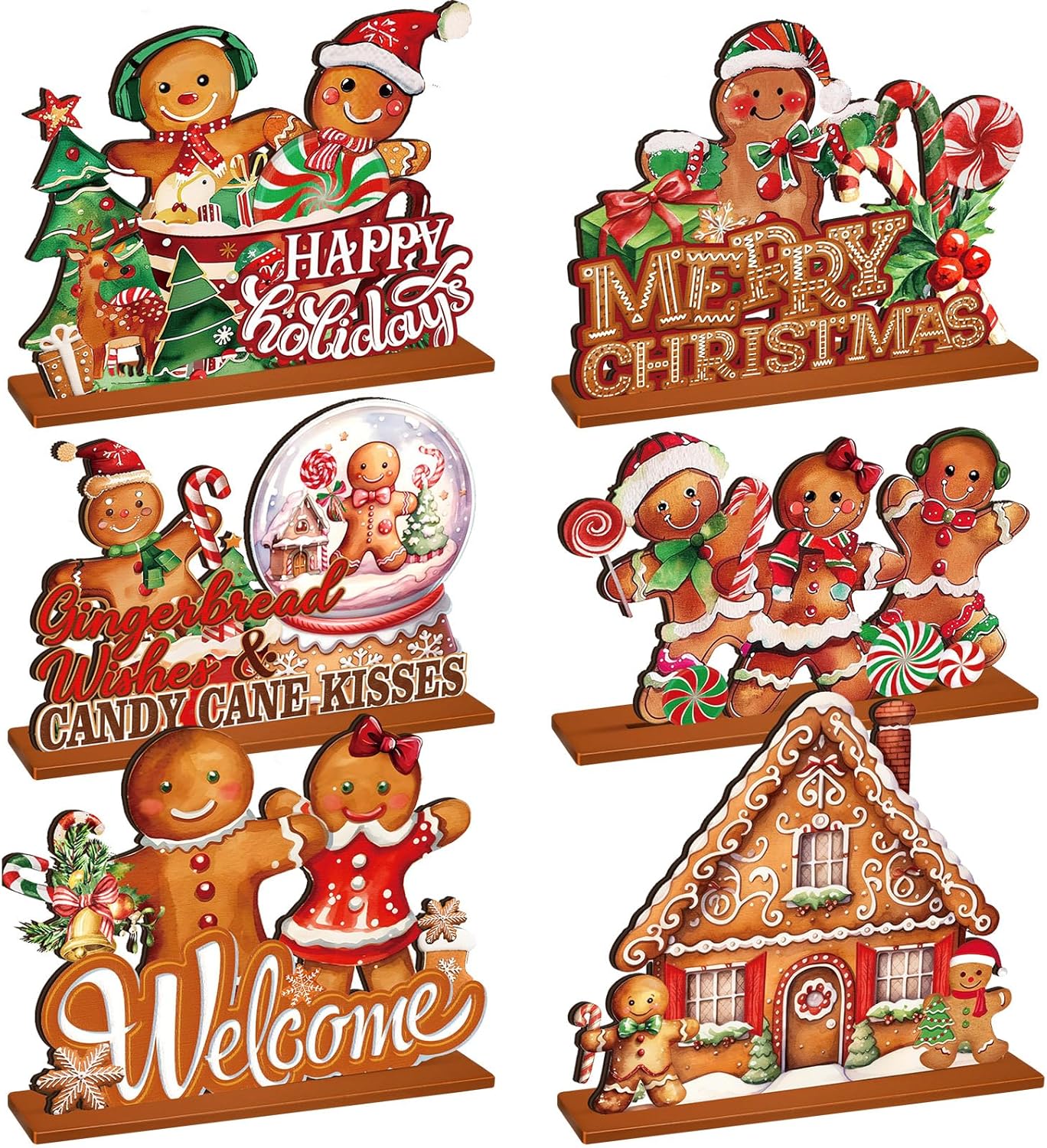 Amazon.com: DoubleFill 6 Pcs Christmas Gingerbread Table Decorations ...
