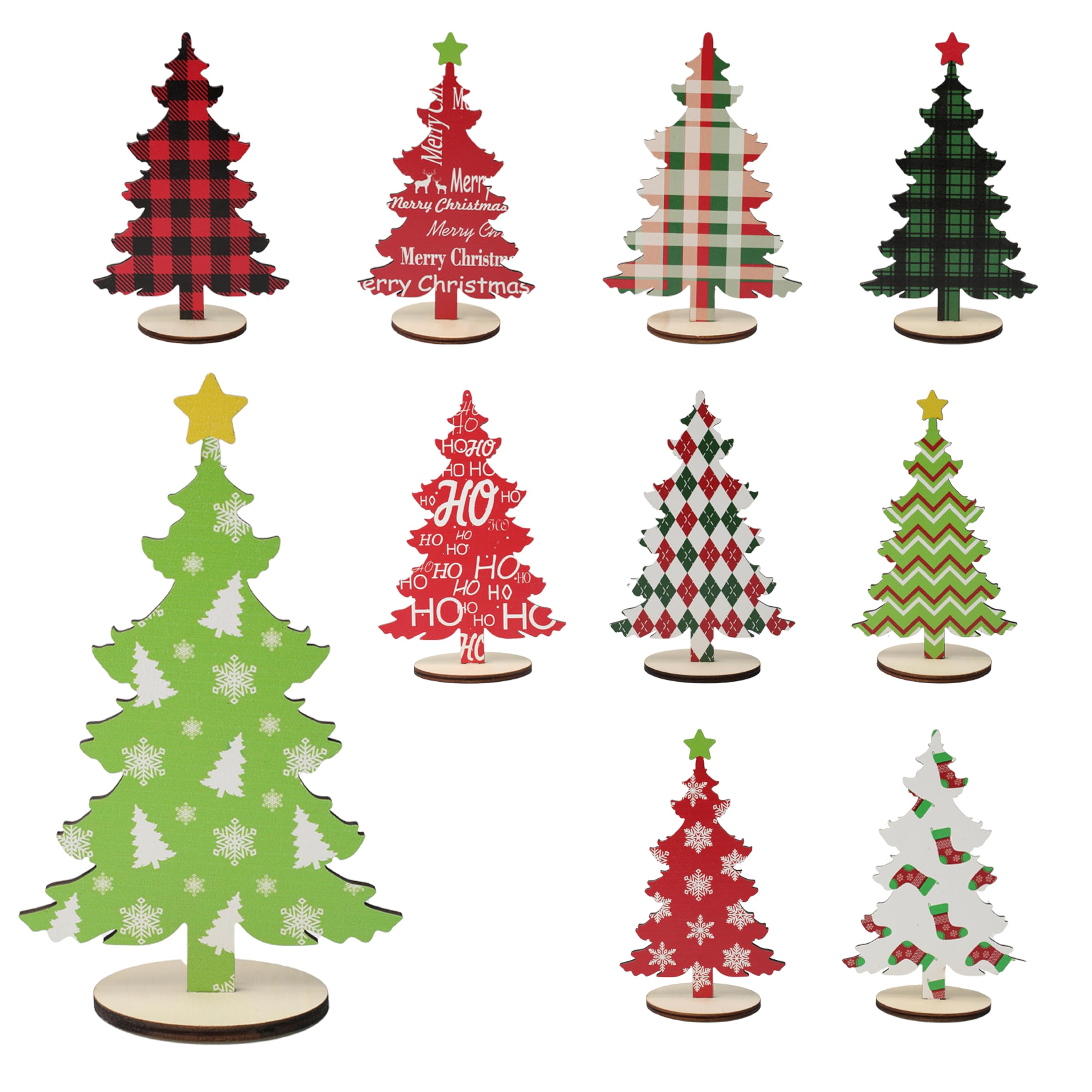 Amazon.com: FXMHEHBB 10 Pack Wooden Christmas Tree Tabletop Decorations ...