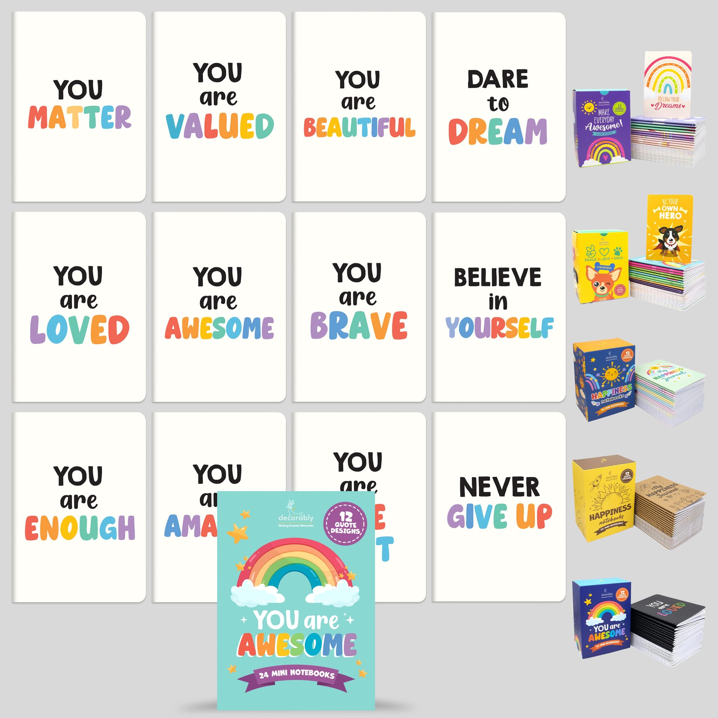 Decorably 24 Pack Inspirational Mini Notebook Kids - 12 Colorful ...