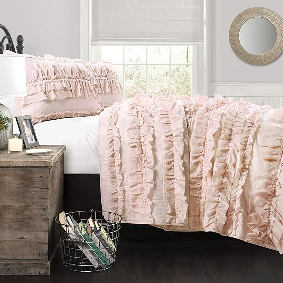 Amazon.com: Lush Décor Belle 3 Piece Ruffled Quilt - Pink Blush - Full ...