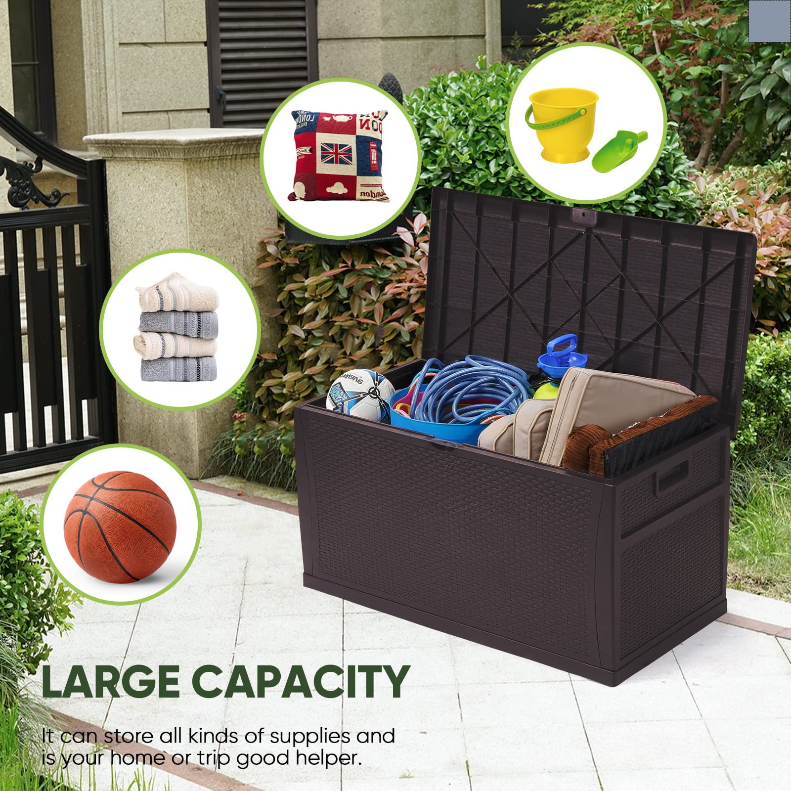 Qily Outdoor Storage Box Waterproof Resin, Large Patio Cushion Storage ...