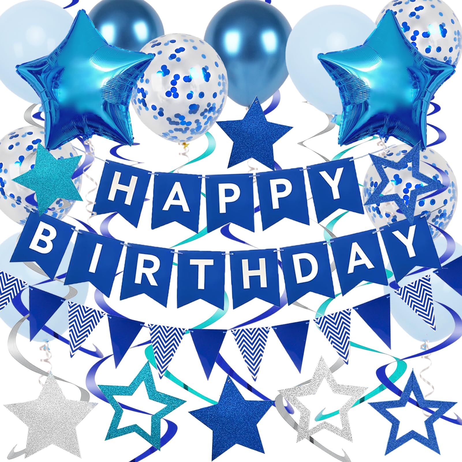 Amazon.com: Blue Birthday Decorations, Happy Birthday Banner and Blue ...