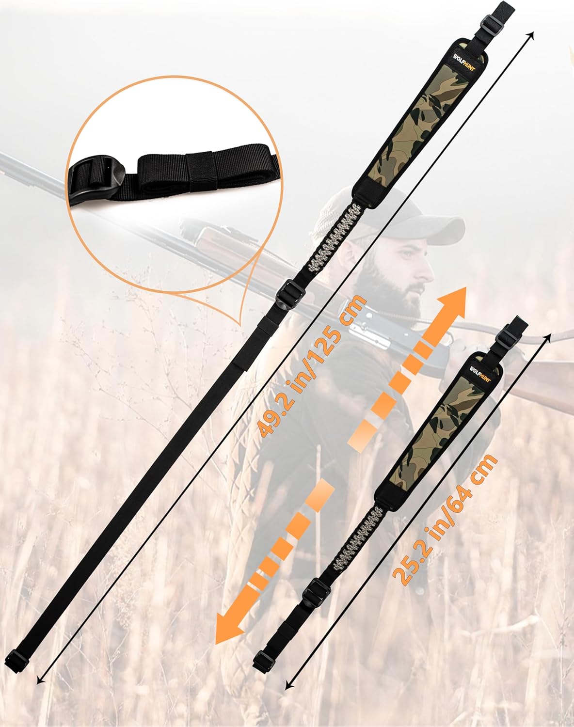 WOLFHUNT Hunting Rifle Gun Sling Without Swivels Semi-Paracord Shotgun ...