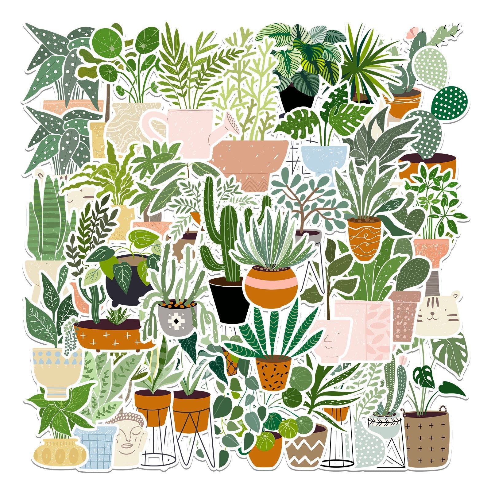 Amazon.com: Green Plants Stickers 44 Pcs Cute Waterproof Potted ...