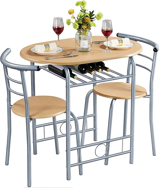 Amazon.com - Yaheetech 3 Piece Dining Table Set, Kitchen Table & Chair ...