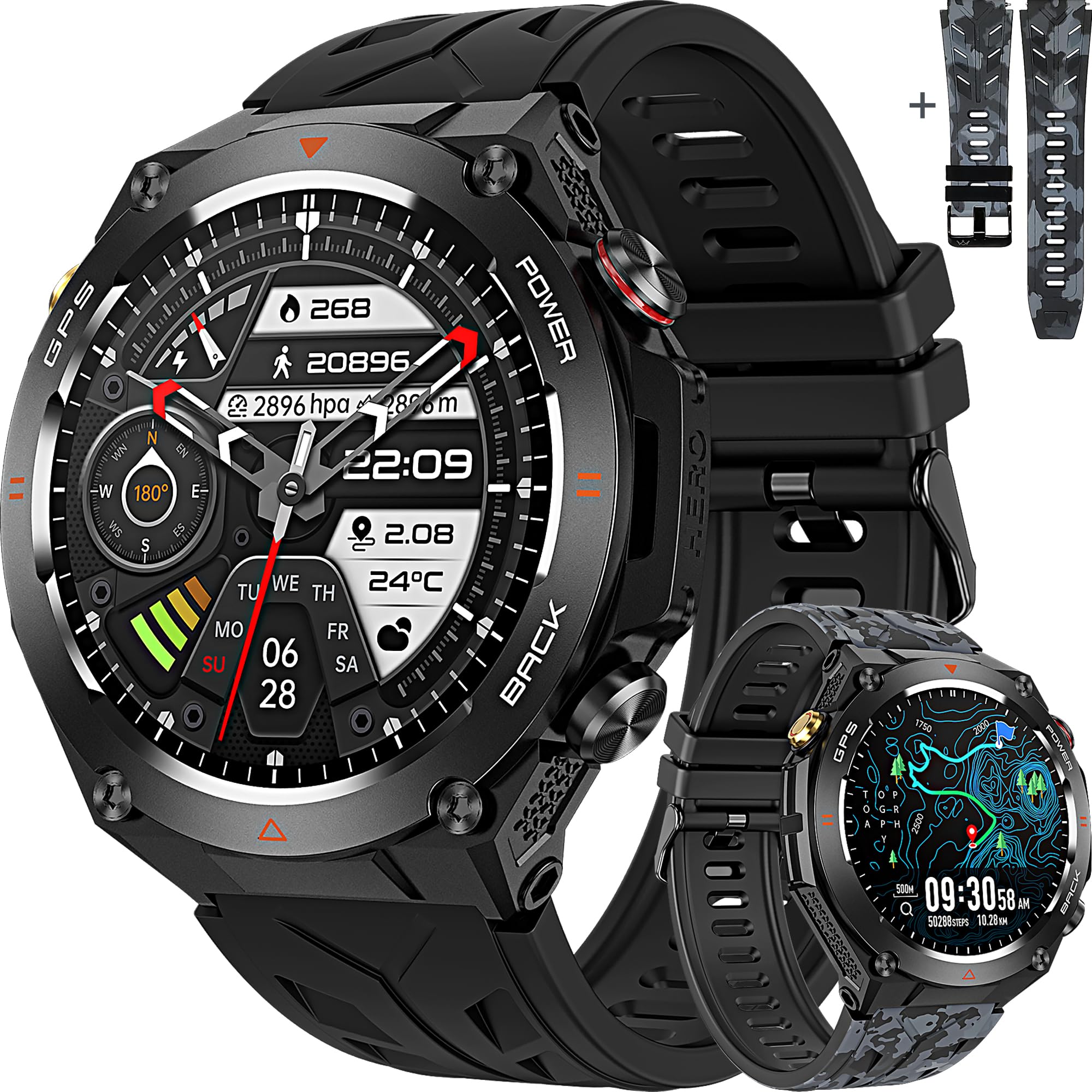 Amazon.com: Military GPS Smart Watch: 1.45” IPS Screen, Built-In GPS ...