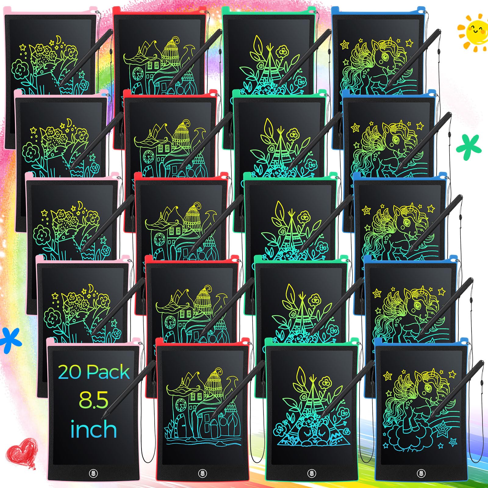 20 Pack LCD Writing Board for Kids, 8.5 Inches Doodle Board Colorful ...