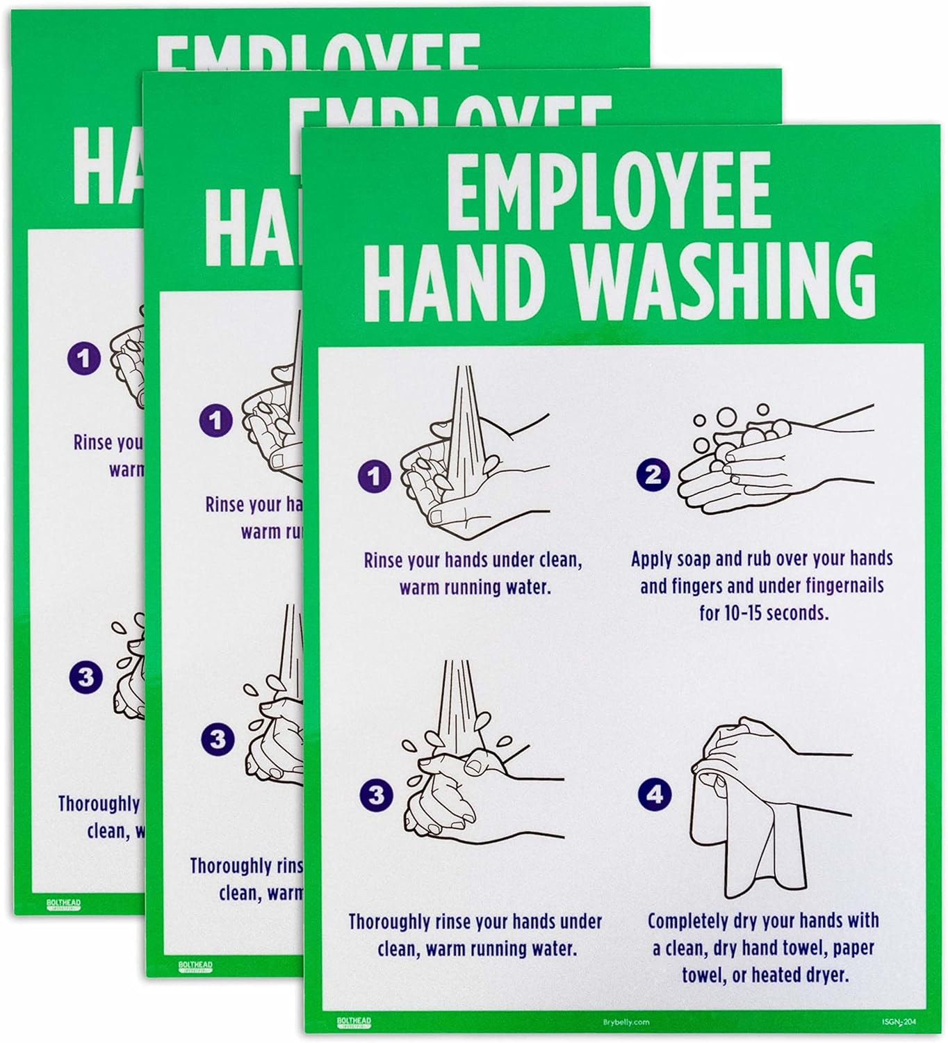 Employee Hand Washing Decal, 3 Signs - Public Restroom or Kitchen Sink ...