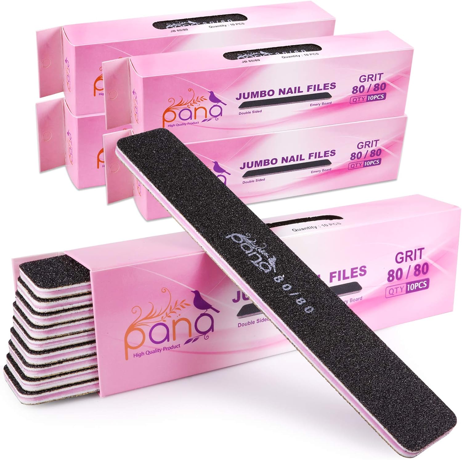 Amazon.com : Professional Nail Files Grit 80/80, Jumbo Size Black/Pink ...