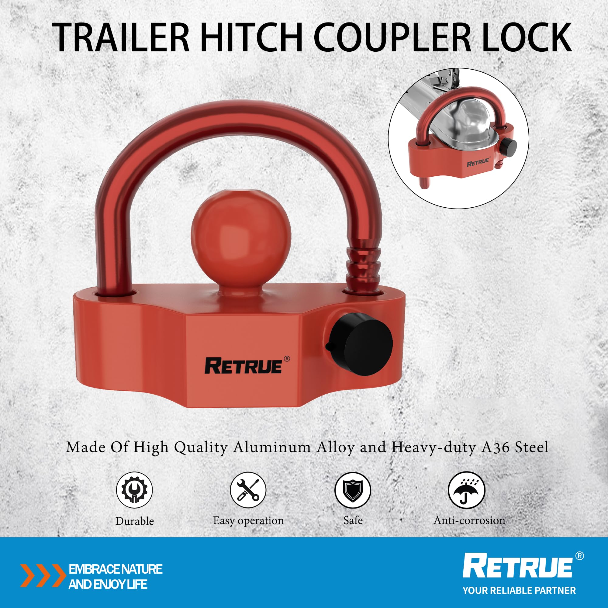 Snapklik.com : RETRUE Universal Coupler Lock Trailer Locks Ball Hitch ...