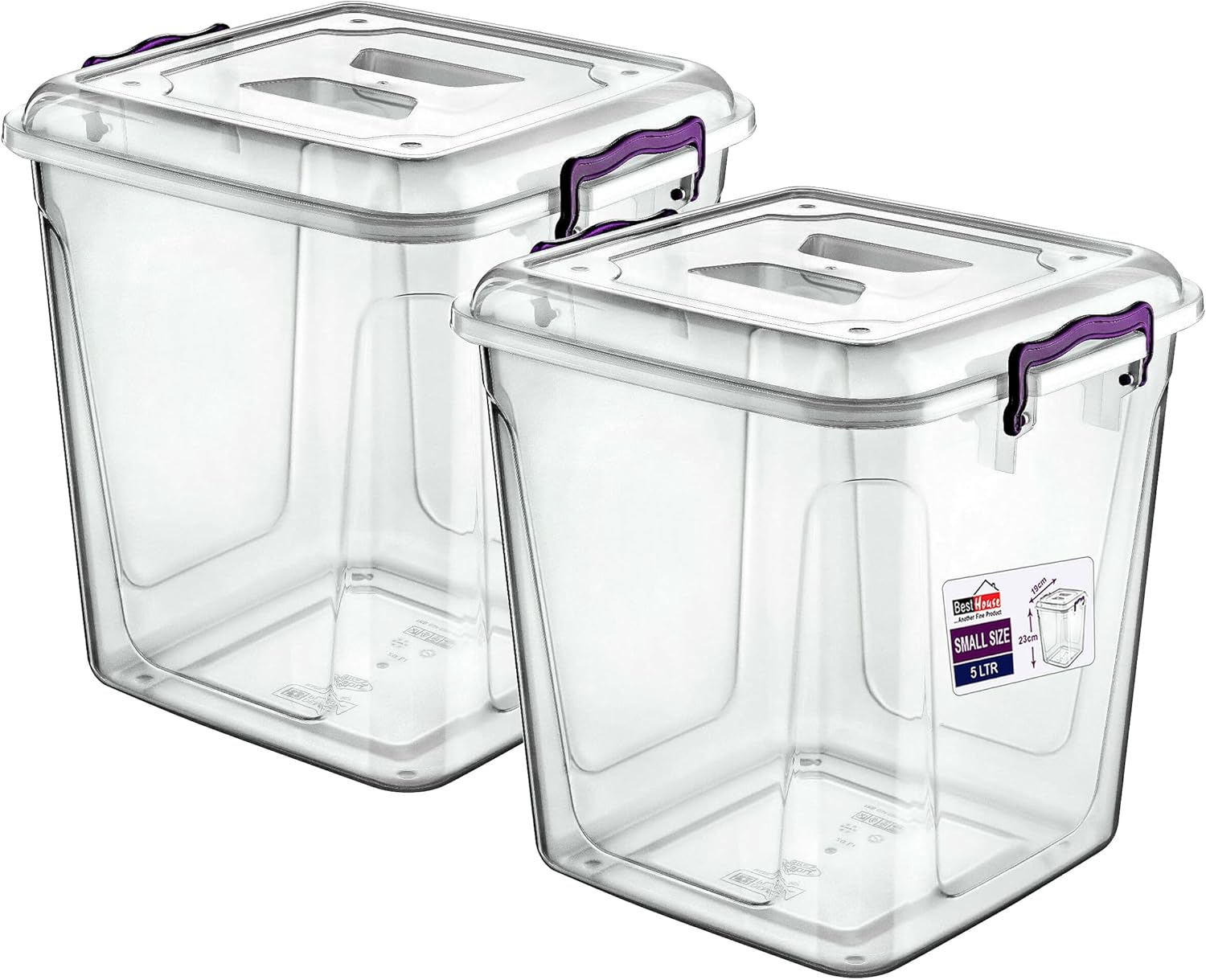 Best House 5 Litres Deep Clear Storage Box Container with Lid Square ...