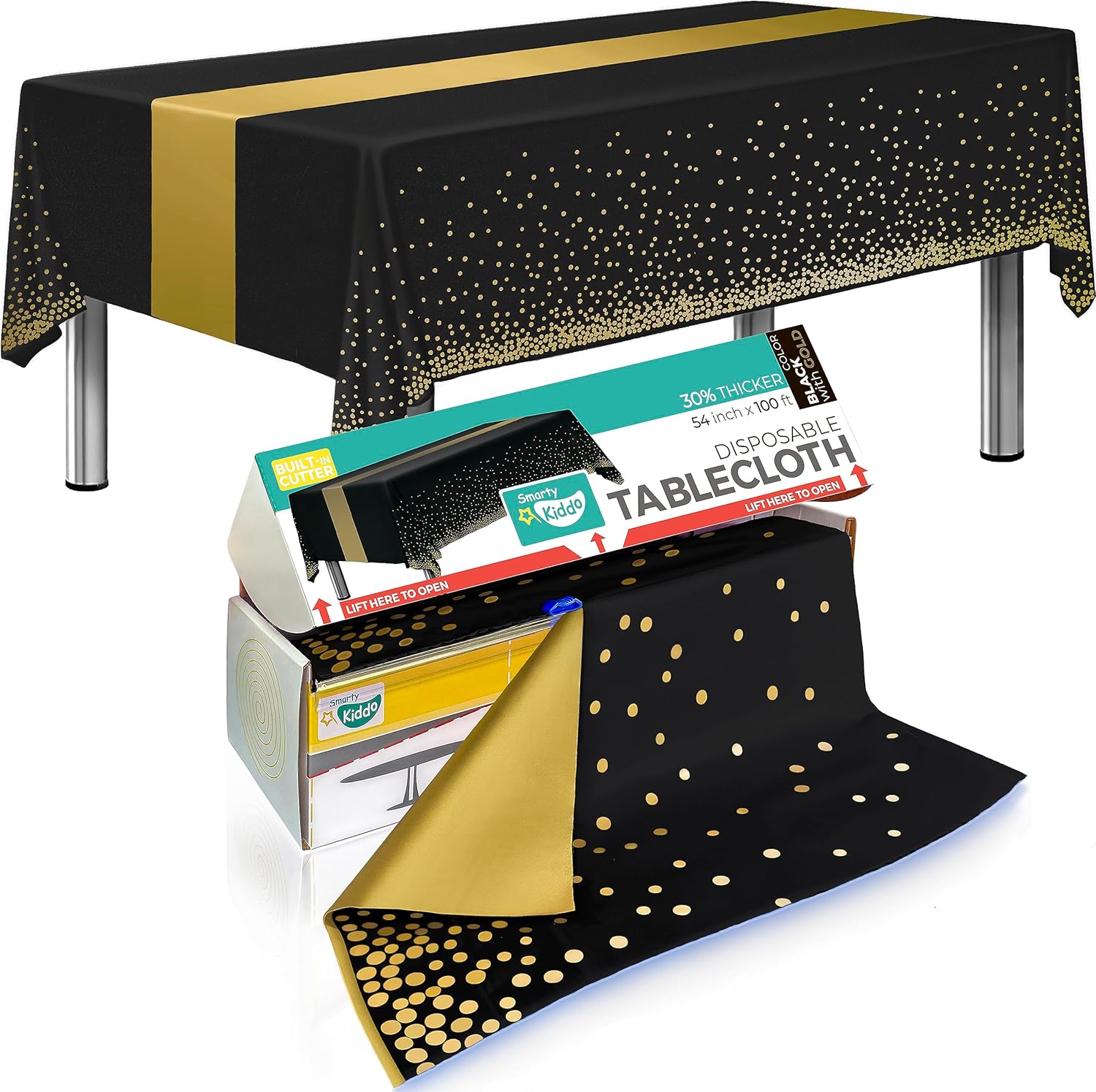 Amazon.com: Black and Gold Tablecloth Plastic Roll 54in X 100ft with ...
