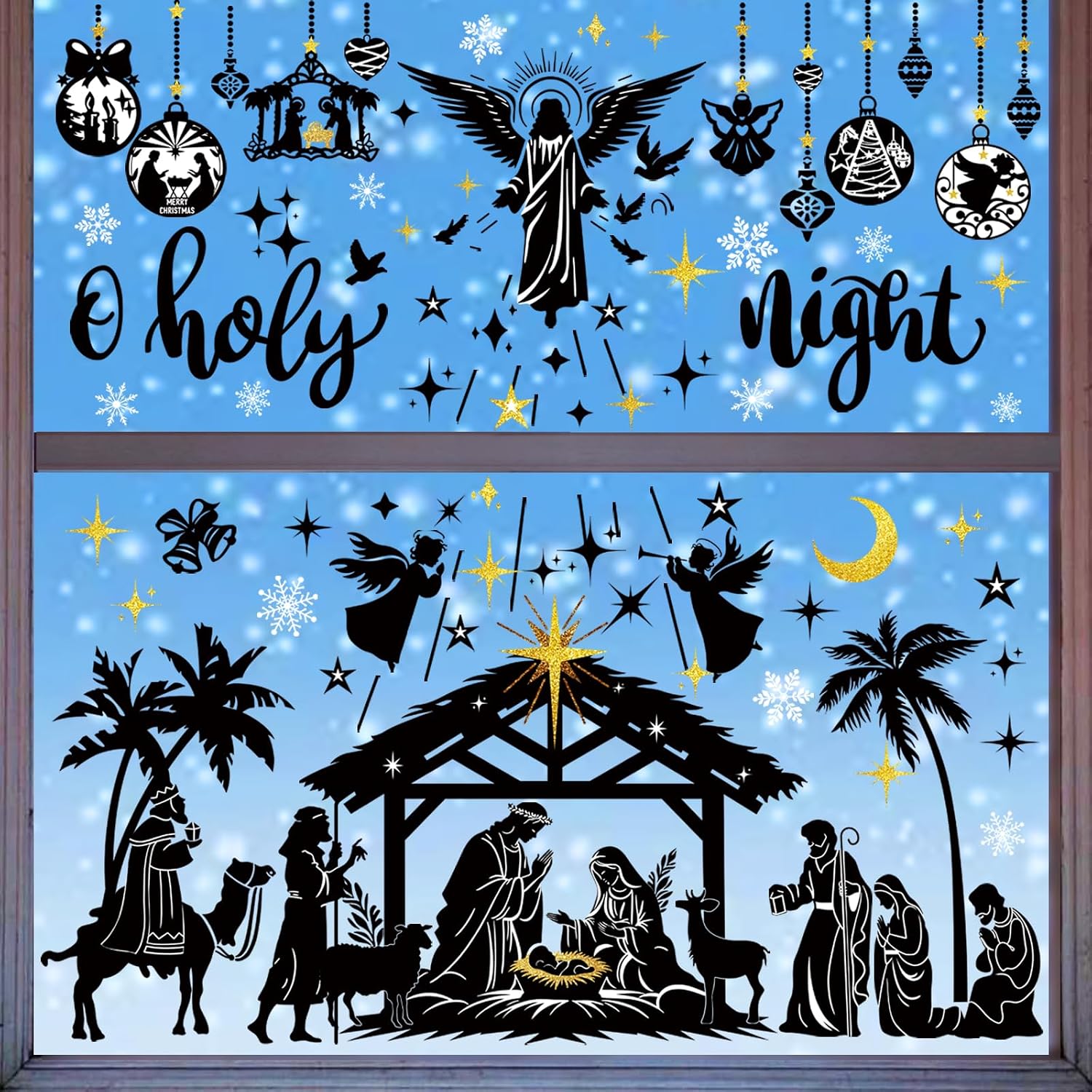 Amazon.com: wondever Jesus Nativity Scene Window Clings Holy Night ...