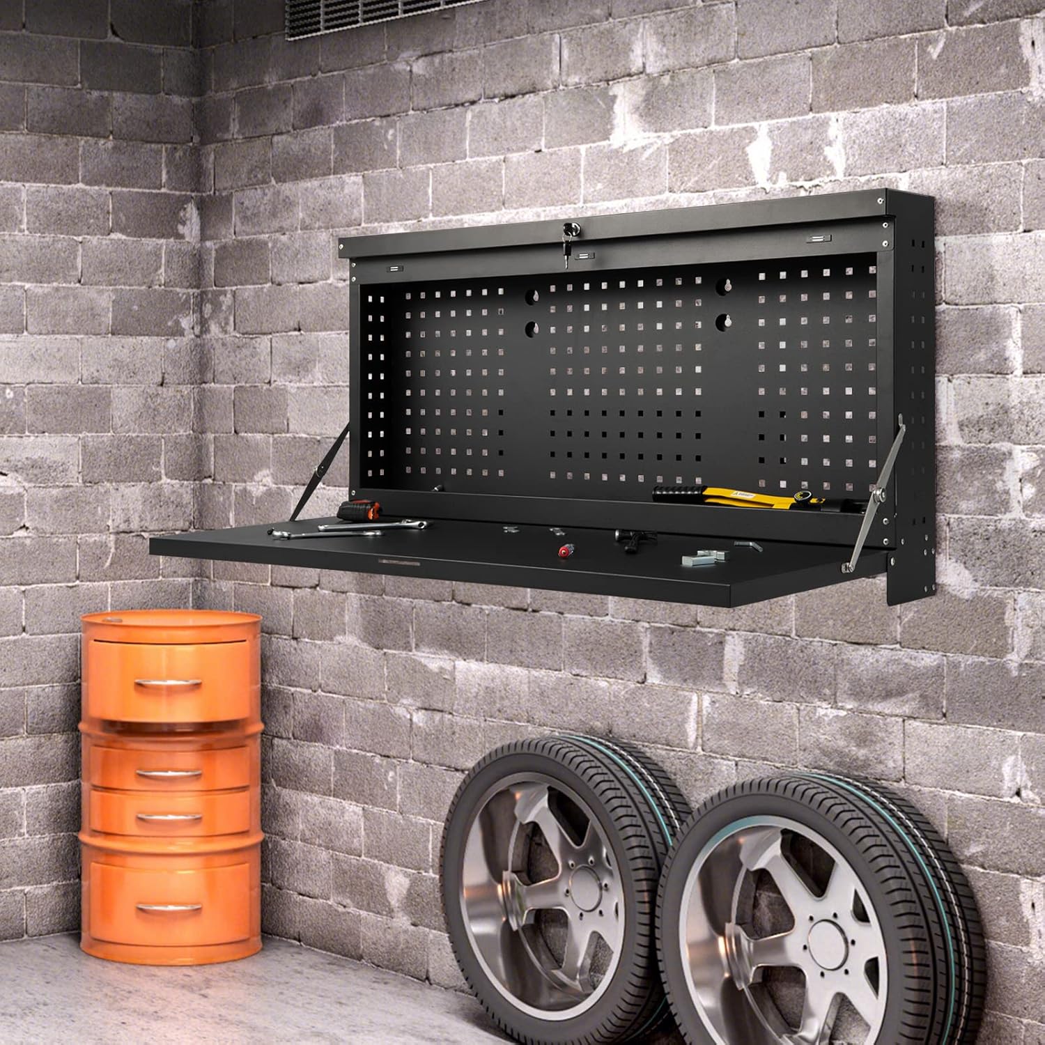 Buy Goplus Wall-Mounted Folding Workbench, Work Bench for Garage with ...