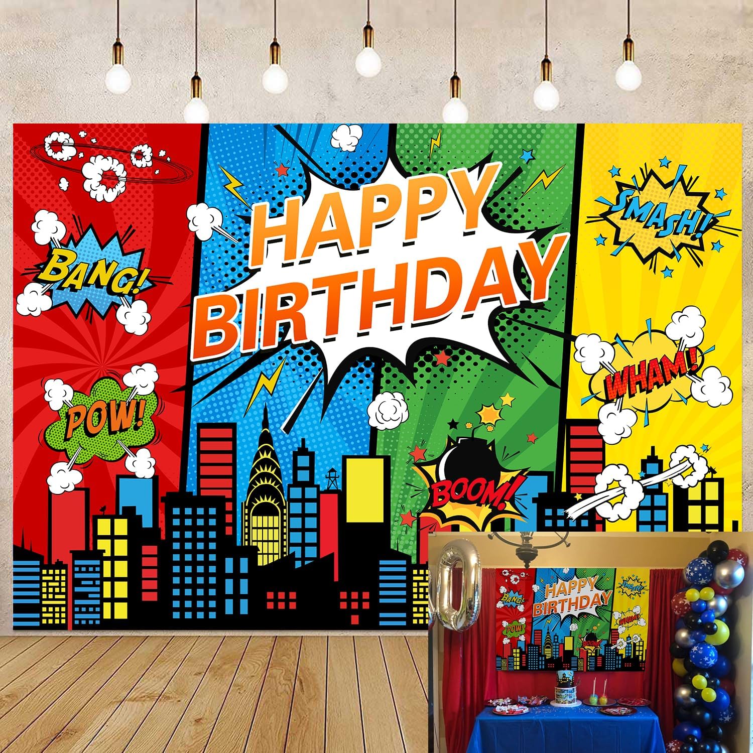 Amazon.com : Superhero Photo Backdrop Superhero Theme Birthday Party ...