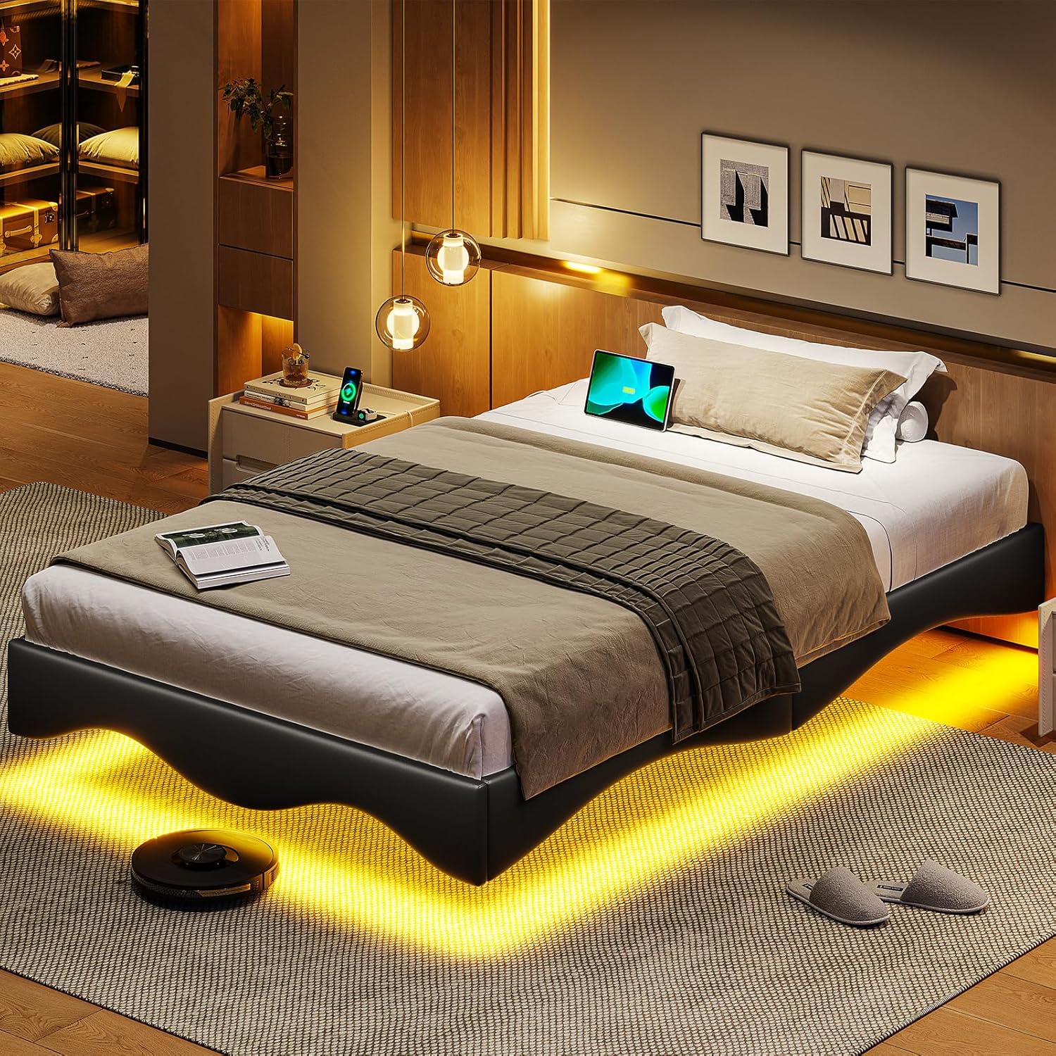 Amazon.com: MSmask Floating Twin Bed Frames with LED Lights ...