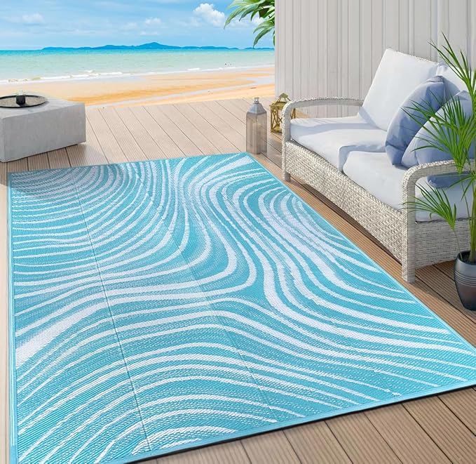 Amazon.com: Findosom Outdoor Rug 5' x 8' Patio Waterproof Rug, Wave ...