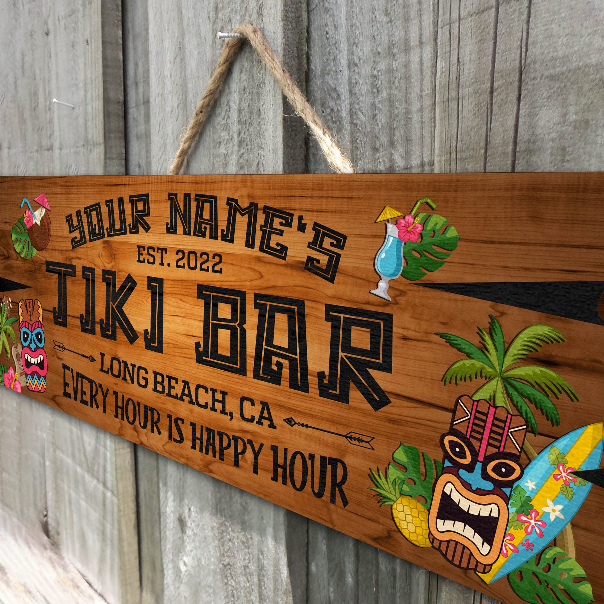 Outdoor Tiki Bar Signs Air Brushed Surfboards And Tiki Bar Signs