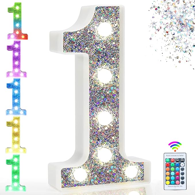 Pooqla Colorful Light Up Numbers, Silver LED Marquee Numbers Lights ...