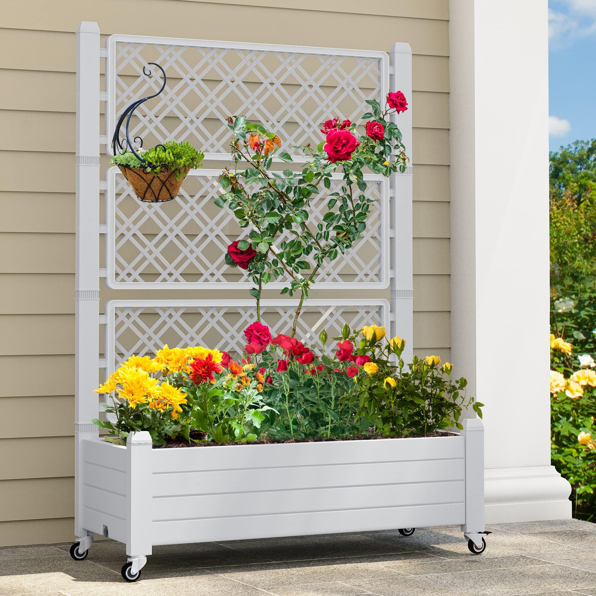 Amazon.com : Rectangular Planter Box Color: White : Planter Boxes With ...