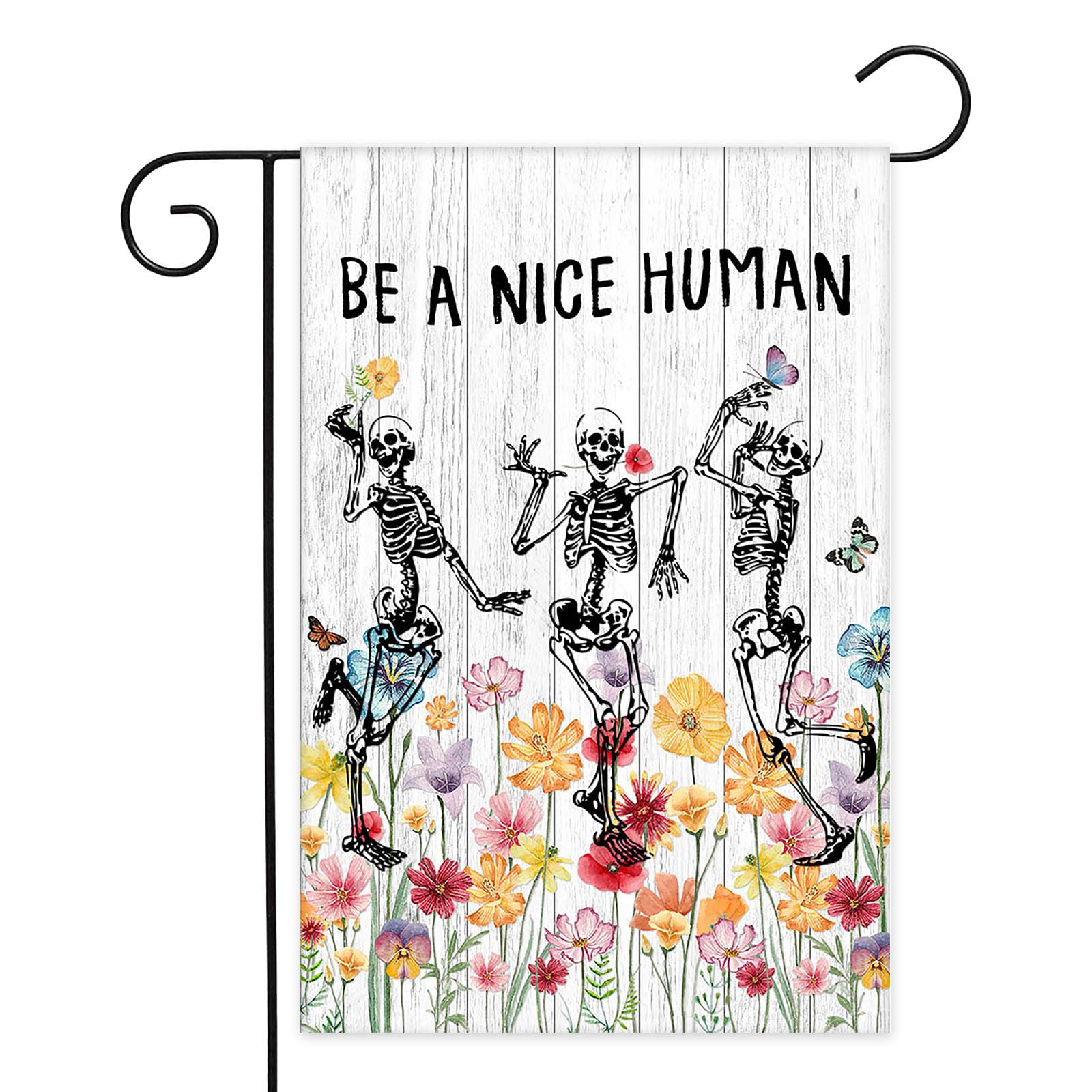 Amazon.com : Avezano Be A Nice Human Garden Flag Skeleton Skull ...