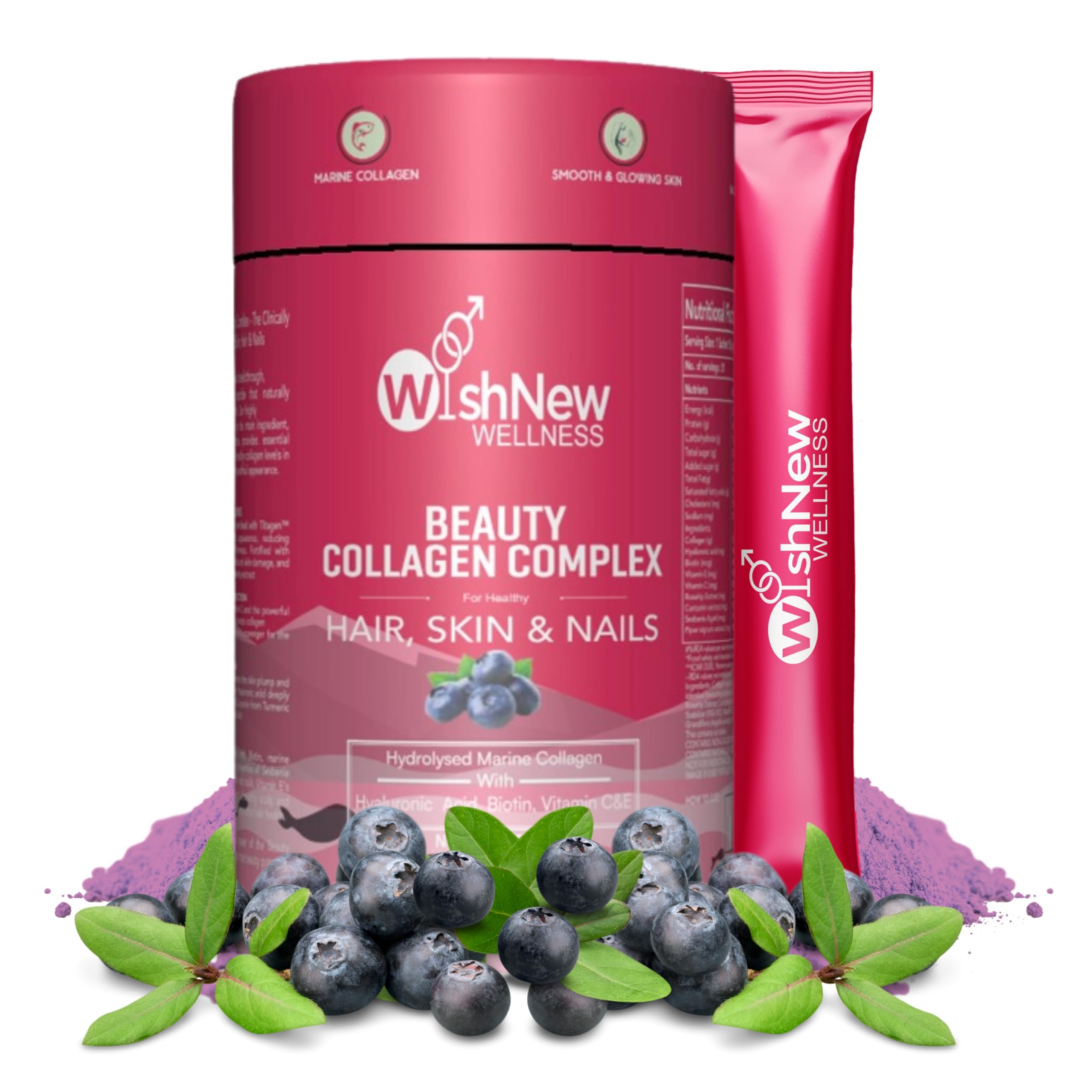 WishNew Wellness BEAUTY COLLAGEN COMPLEX, 21 Servings | Berry Flavor ...