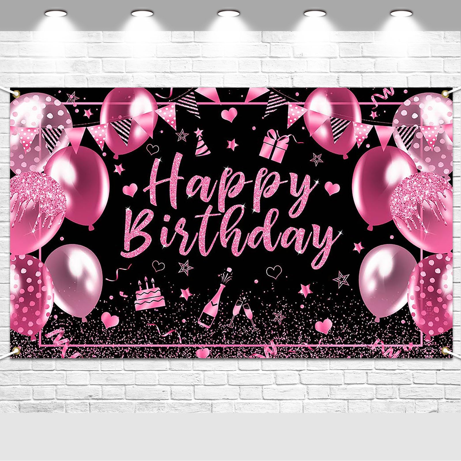 Amazon.com: Avezano Pink Birthday Banner Decorations Pink and Black ...