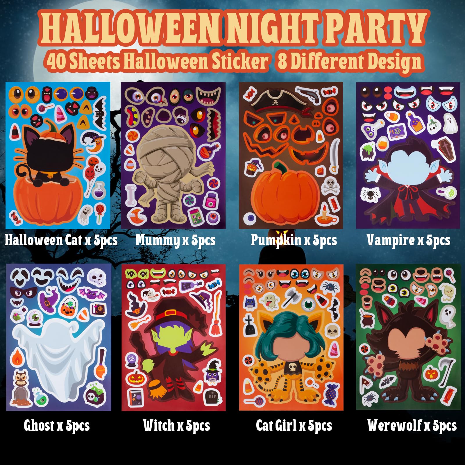 Snapklik.com : 40 Sheets Halloween Sticker For Kids, Halloween Make A ...