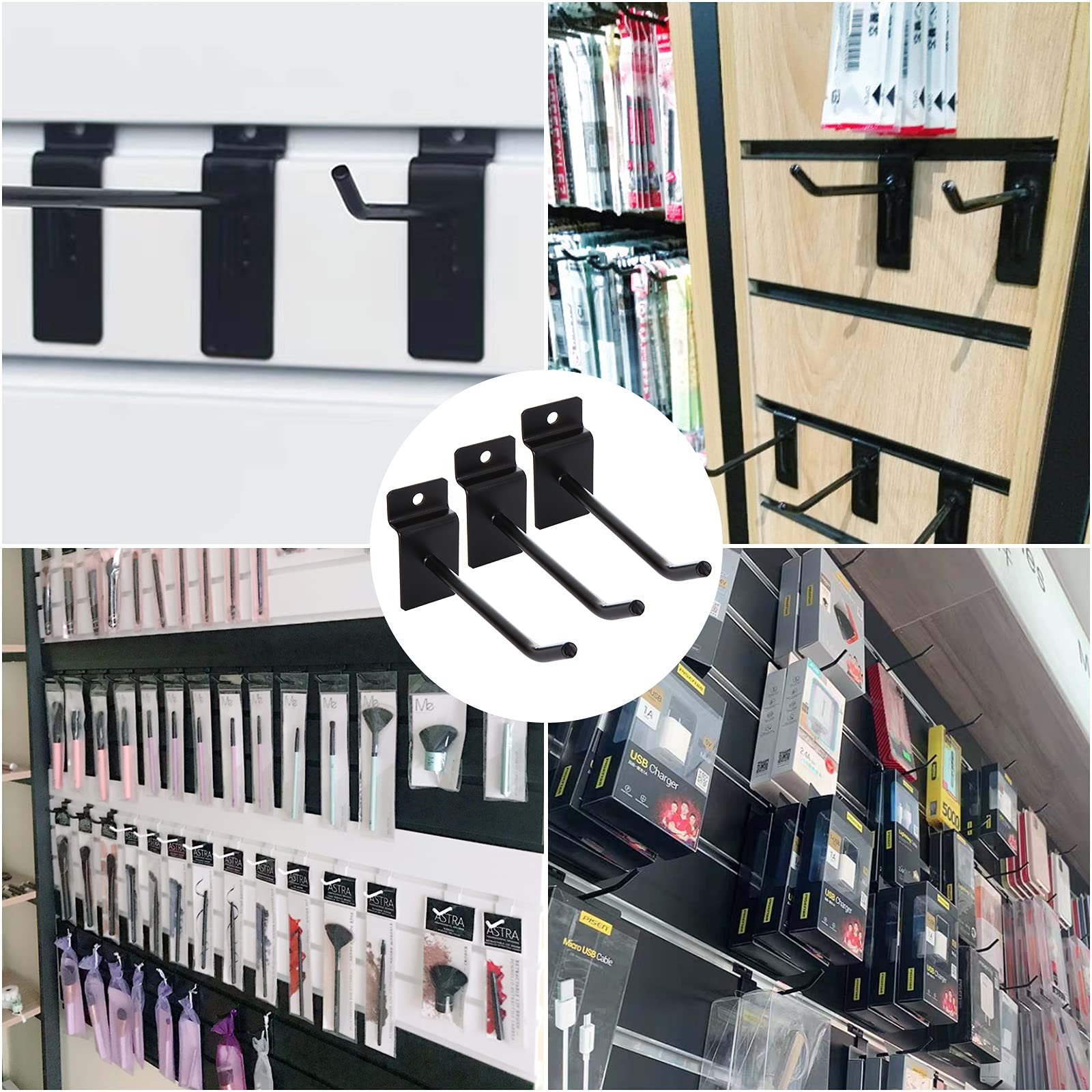 Snapklik.com : 32 PCS 4 Inch Slatwall Hooks, Metal Display Panel Hooks ...