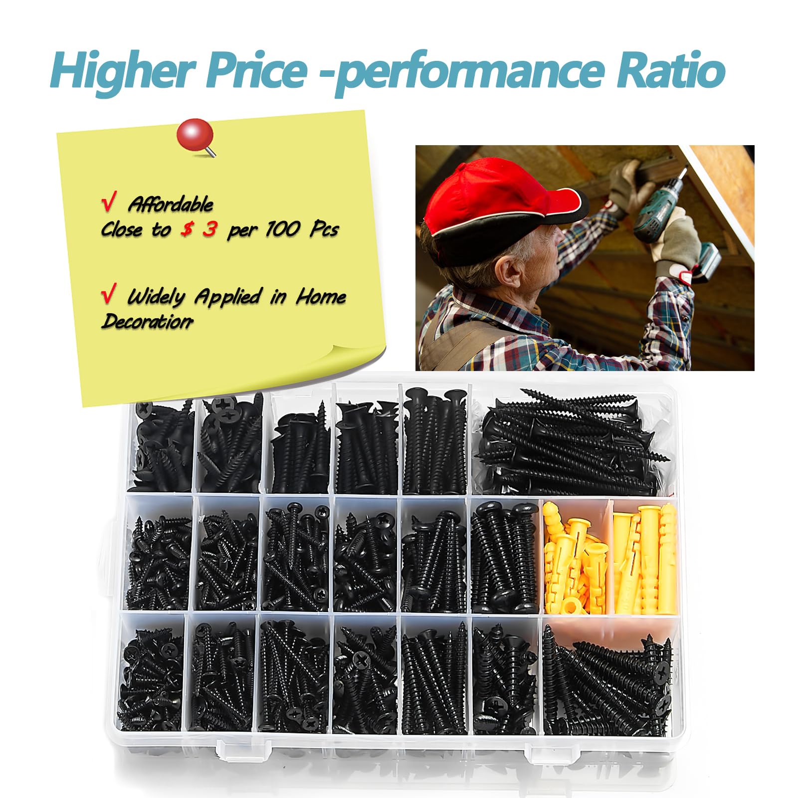 Snapklik.com : Kadrick 805 Pcs High Hardness Black Screws Assortment ...