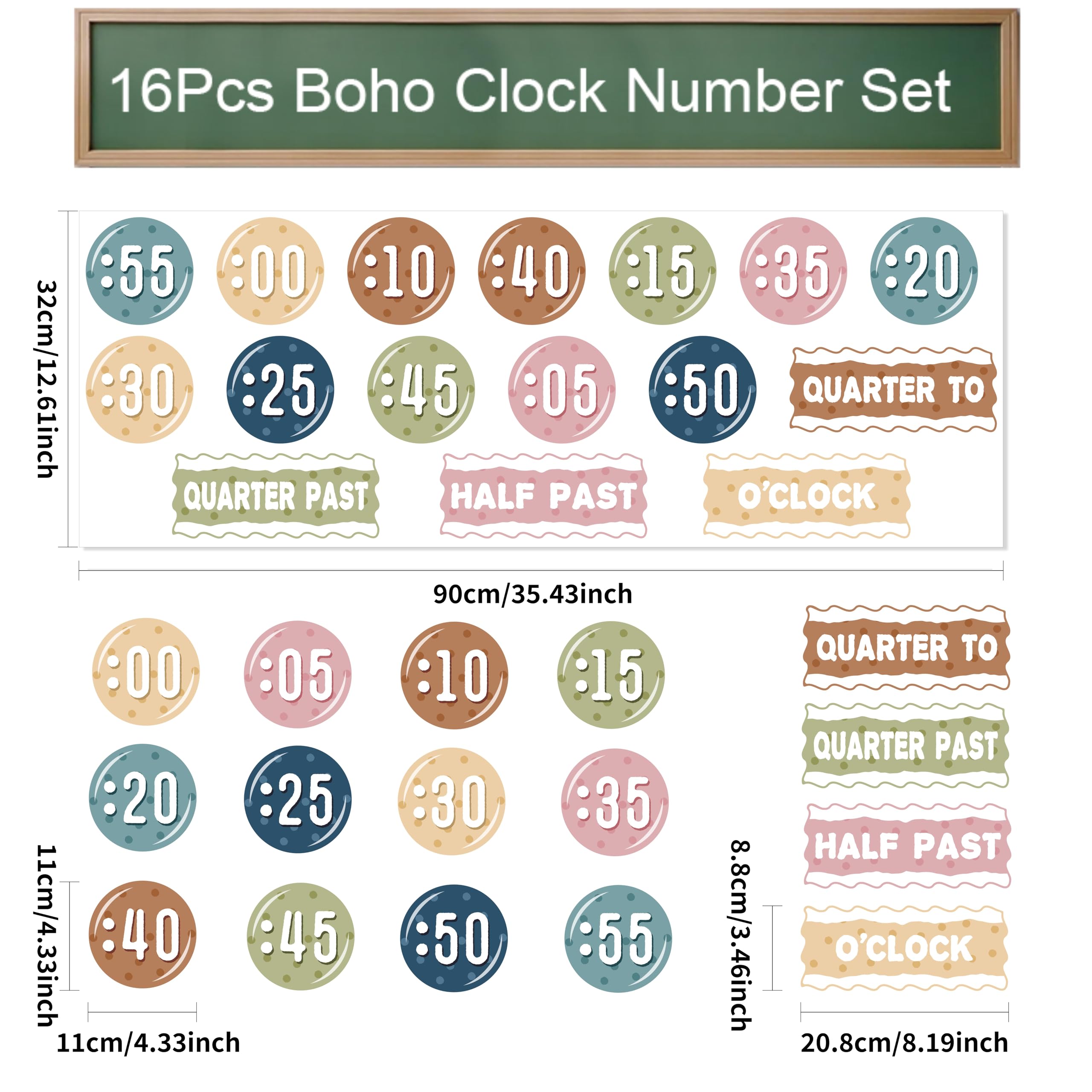 Learning Clock Boho Clock Labels For Classroom - 16 Piece Telling Time ...