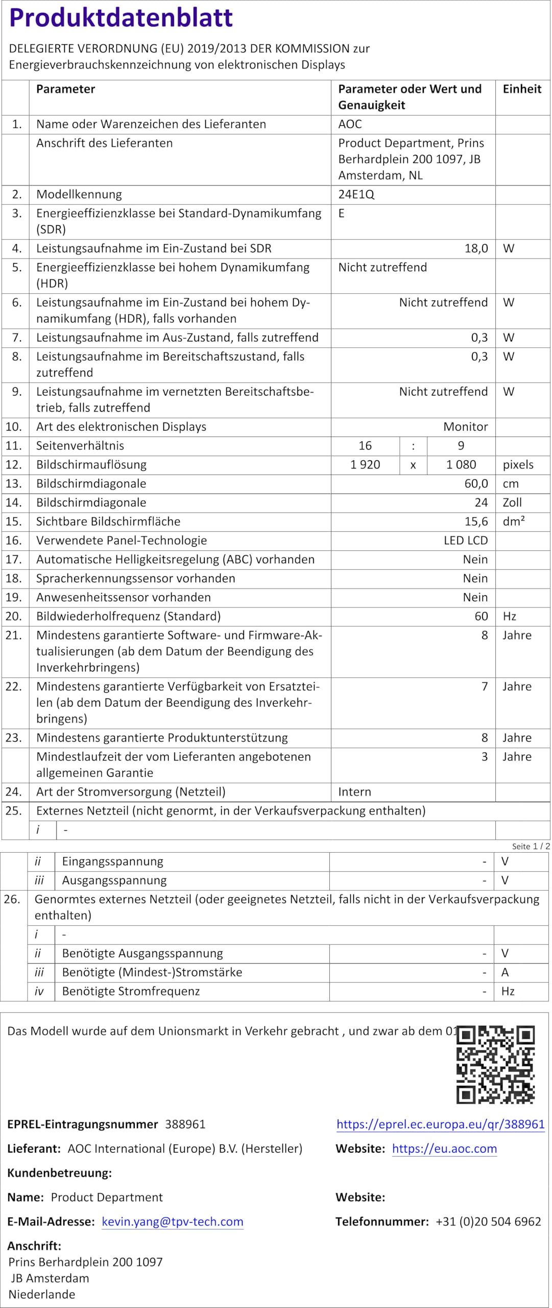 Dell P2425H 24 Zoll Full HD Monitor, 100Hz, IPS, 5ms, 99% sRGB, USB-C ...