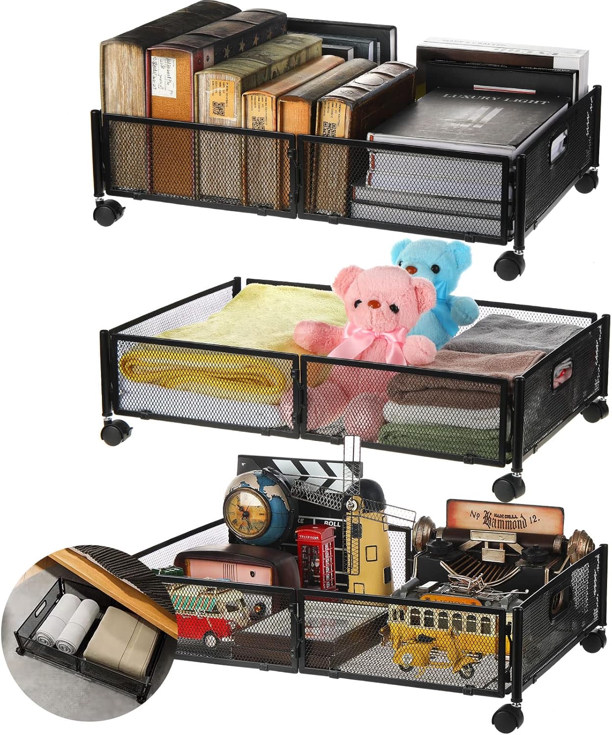 Amazon.com: 3 Pcs Under Bed Storage Containers with Wheels UnderBed ...