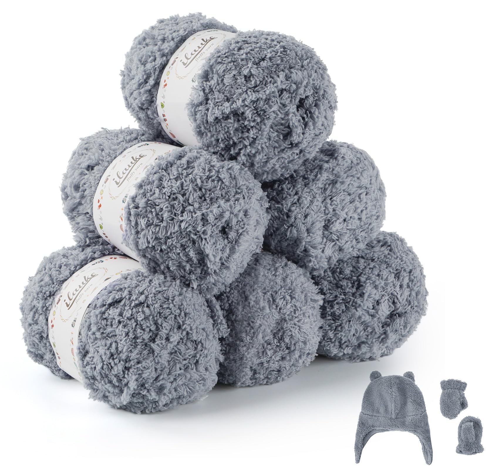 ilauke Fluffy Yarn 6x50g, Grey Fluffy Wool for Knitting, Flutterby ...