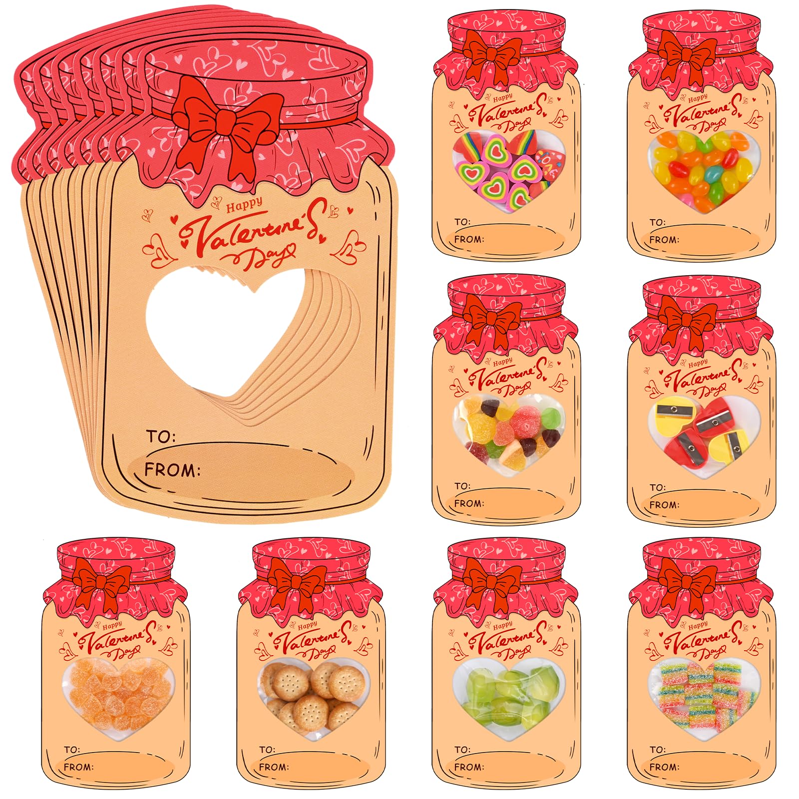 Amazon.com : 48Pcs Valentines Cards for Kids,Mason Jar Valentines Candy ...