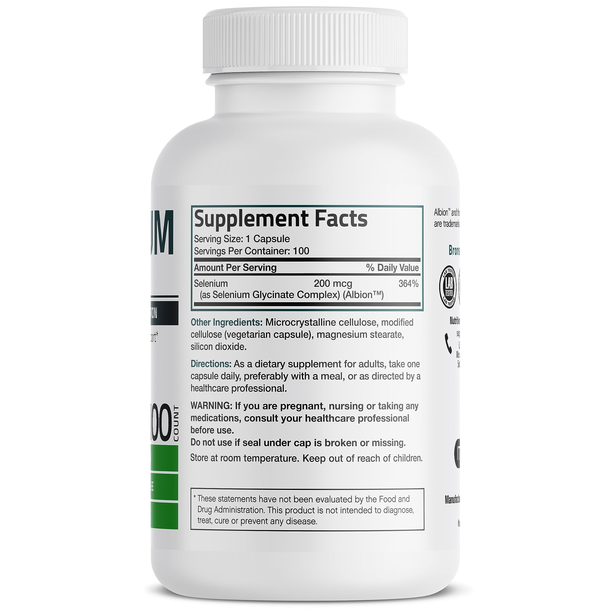 Snapklik.com : Bronson Selenium 200 Mcg Yeast Free Chelated Amino Acid ...