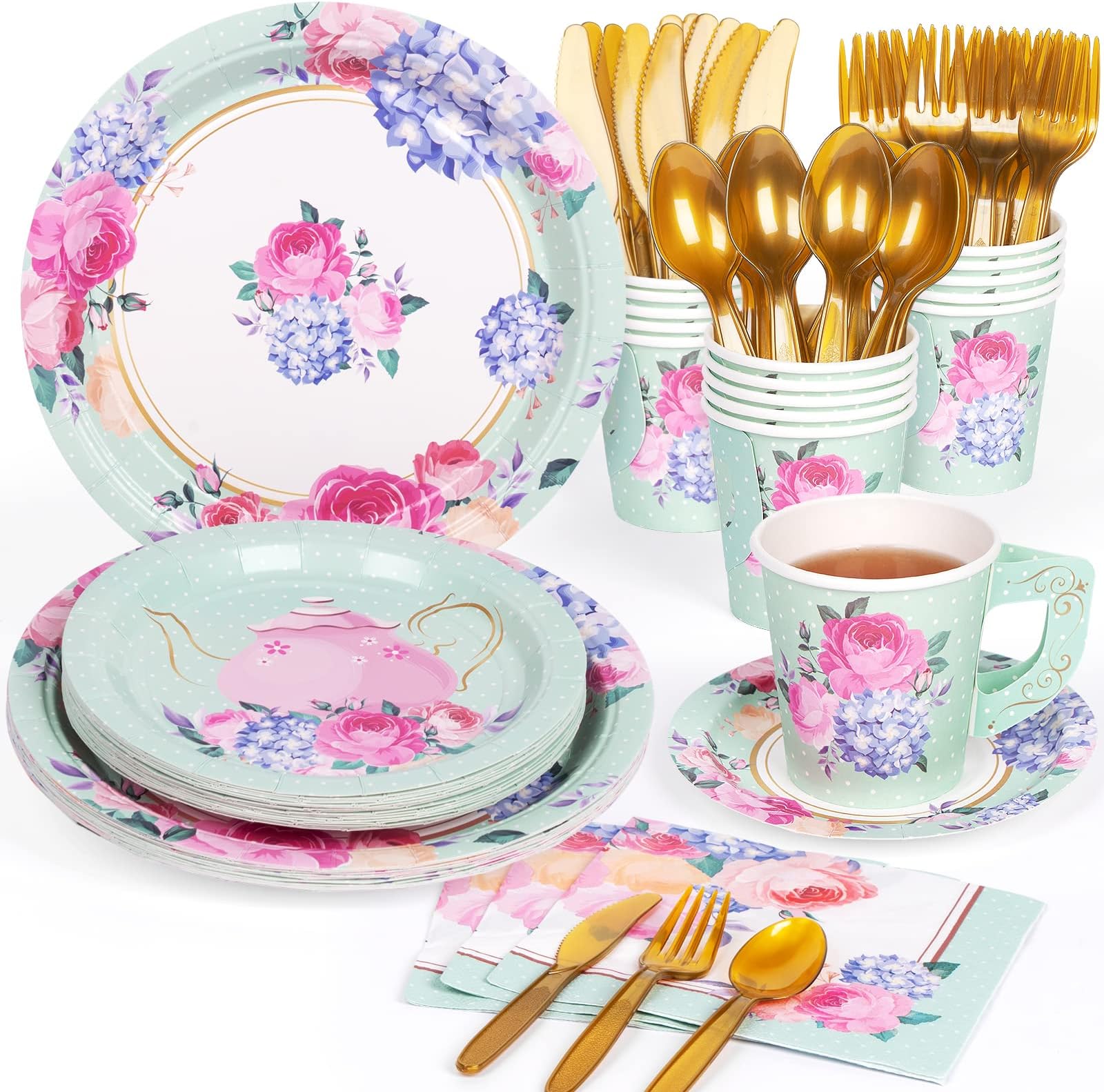 Amazon.com | Vesici 150 Pcs Tea Party Decorations Pink Floral Tea Party ...