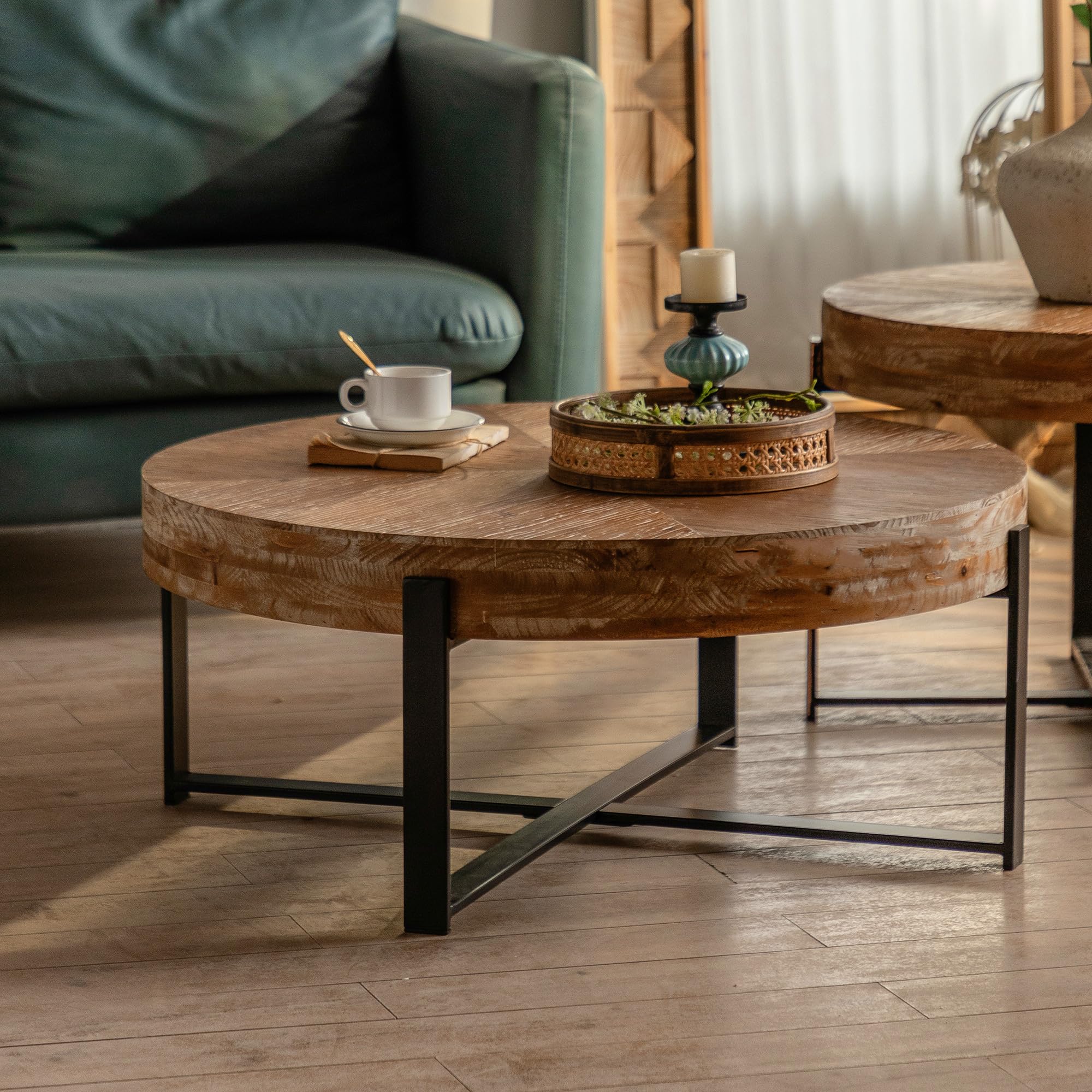 Reclaimed Rustic Industrial Round Coffee Tables Kelly Clarkson Home